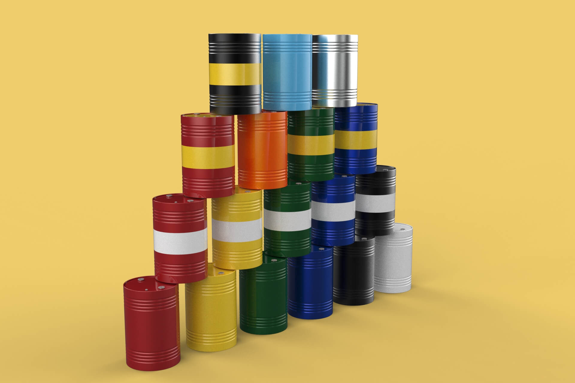 Stacked Various Color Fuel Oil Steel Drum Gallon Barrel Gas - 3D Model ...