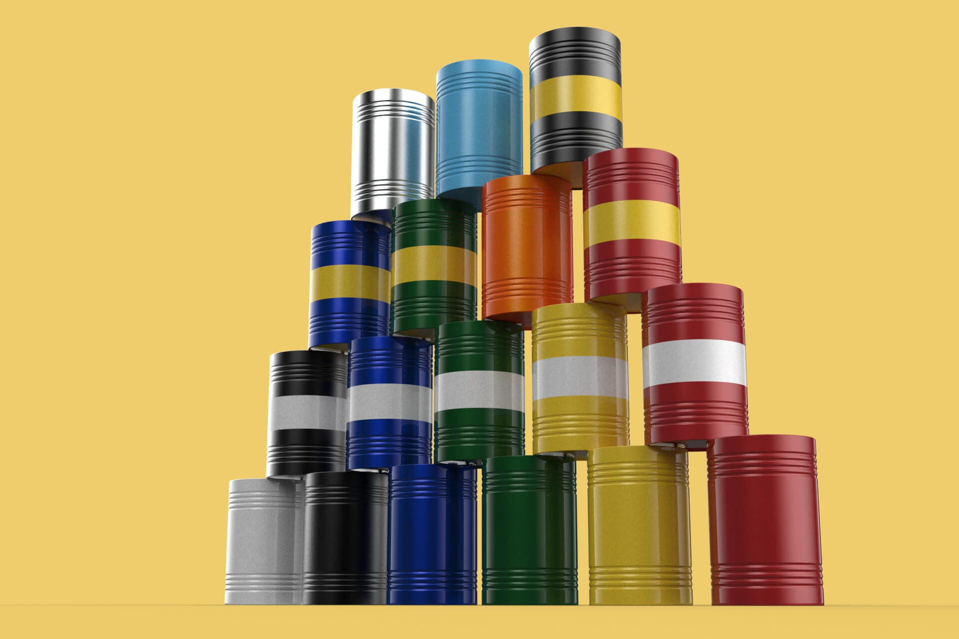 Stacked Various Color Fuel Oil Steel Drum Gallon Barrel Gas - 3D Model ...