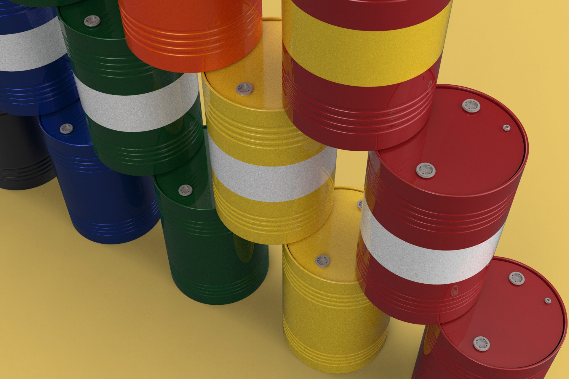 Stacked Various Color Fuel Oil Steel Drum Gallon Barrel Gas - 3D Model ...