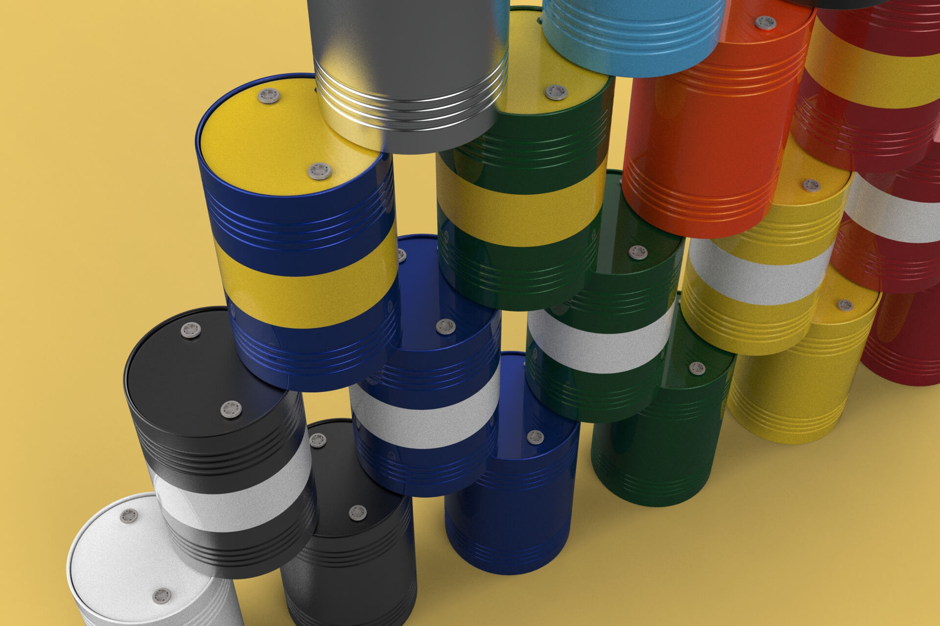 Stacked Various Color Fuel Oil Steel Drum Gallon Barrel Gas - 3D Model ...