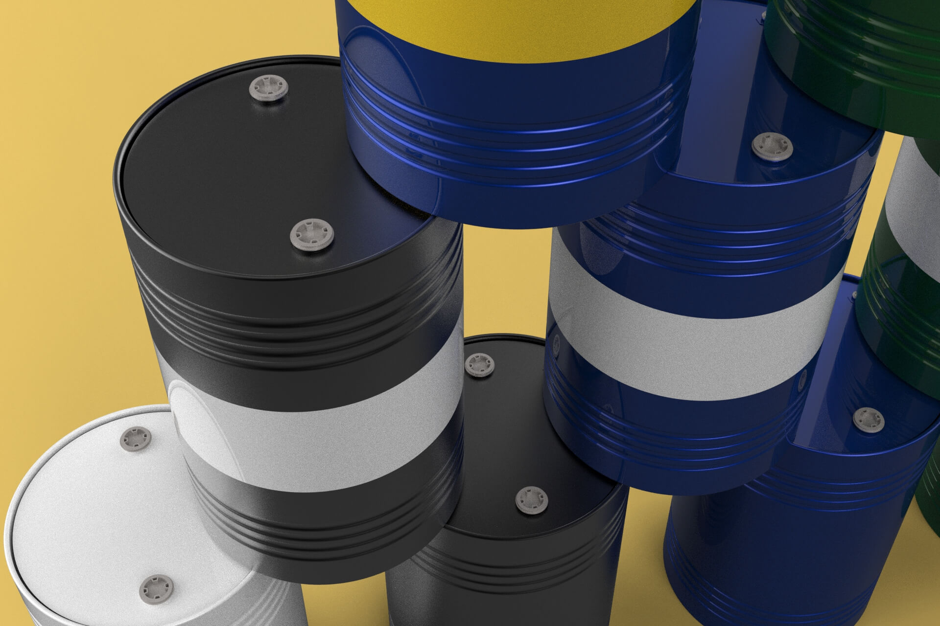 Stacked Various Color Fuel Oil Steel Drum Gallon Barrel Gas - 3D Model ...