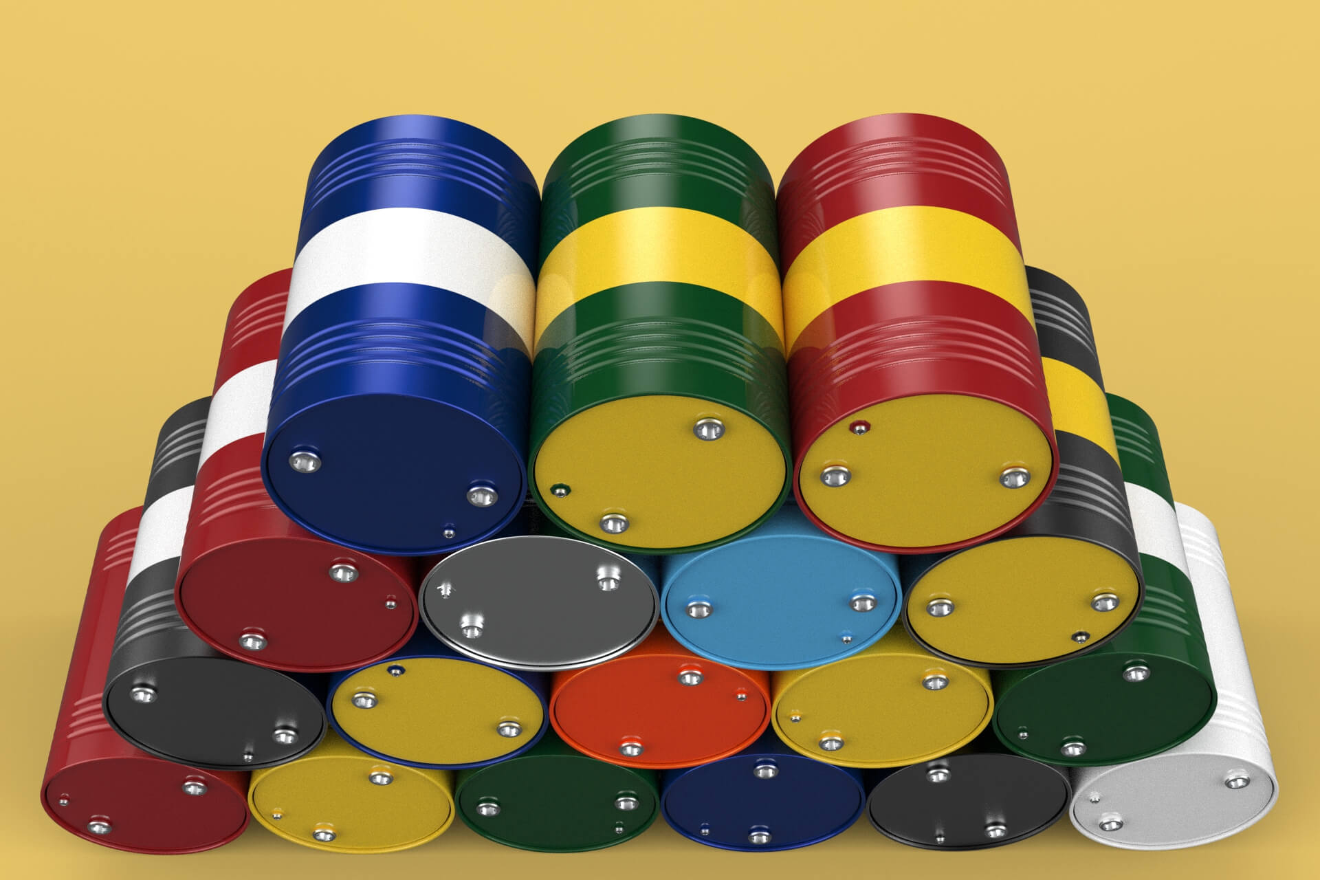 Steel Drum Barrel Stacked Various Color Gallon Gas Tank Oil - 3D Model ...