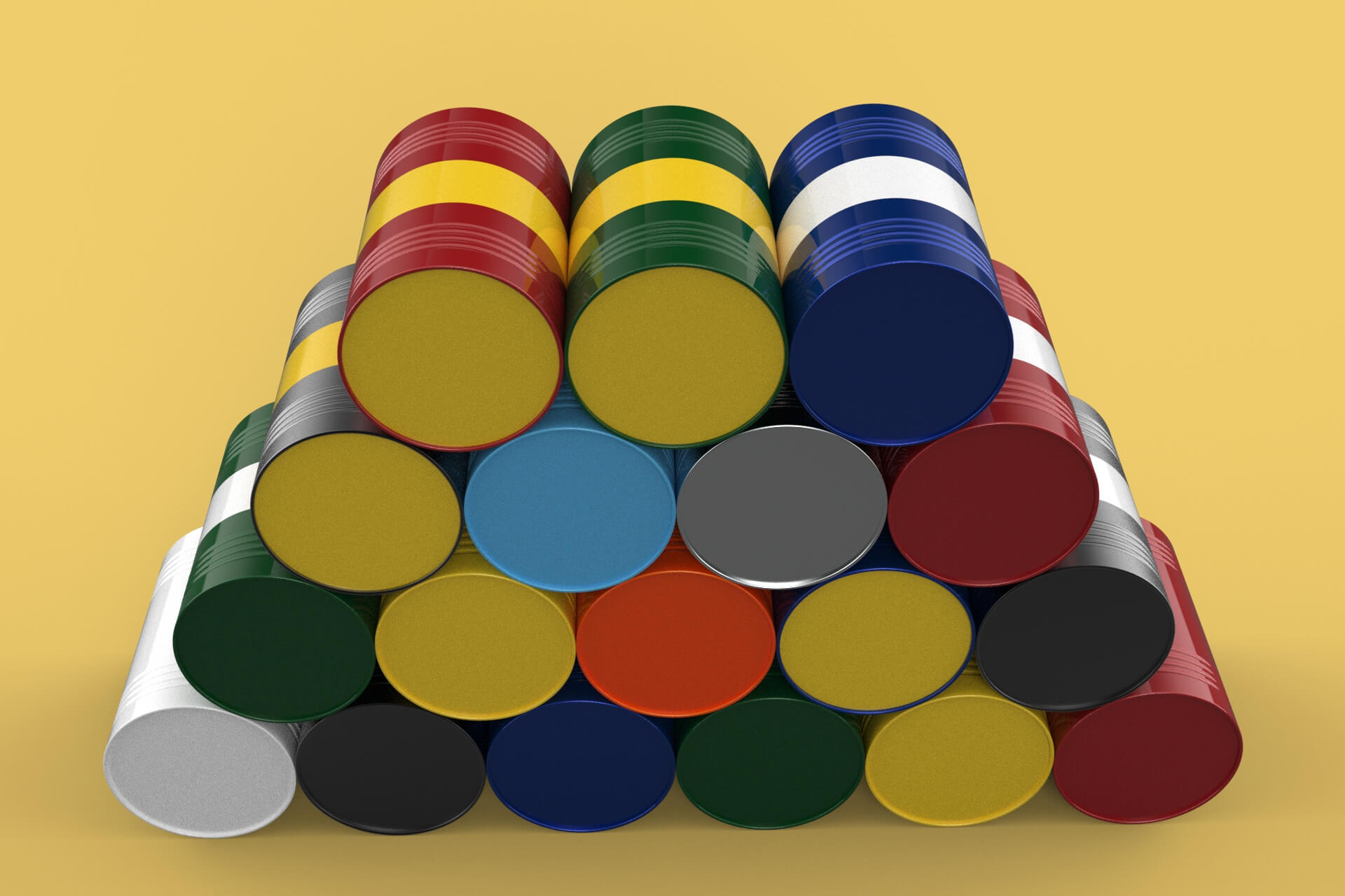 Steel Drum Barrel Stacked Various Color Gallon Gas Tank Oil - 3D Model ...