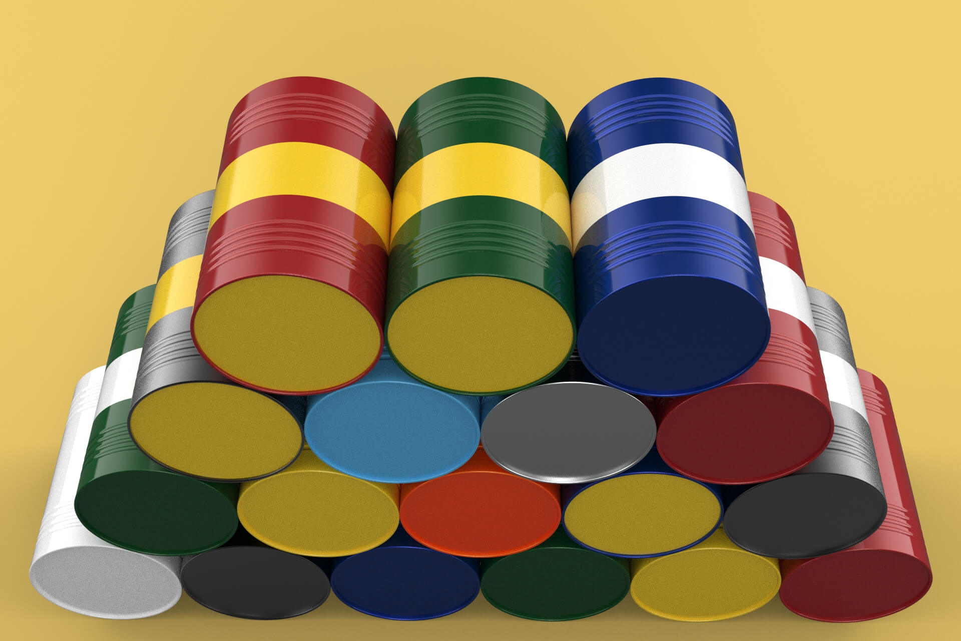 Steel Drum Barrel Stacked Various Color Gallon Gas Tank Oil - 3D Model ...