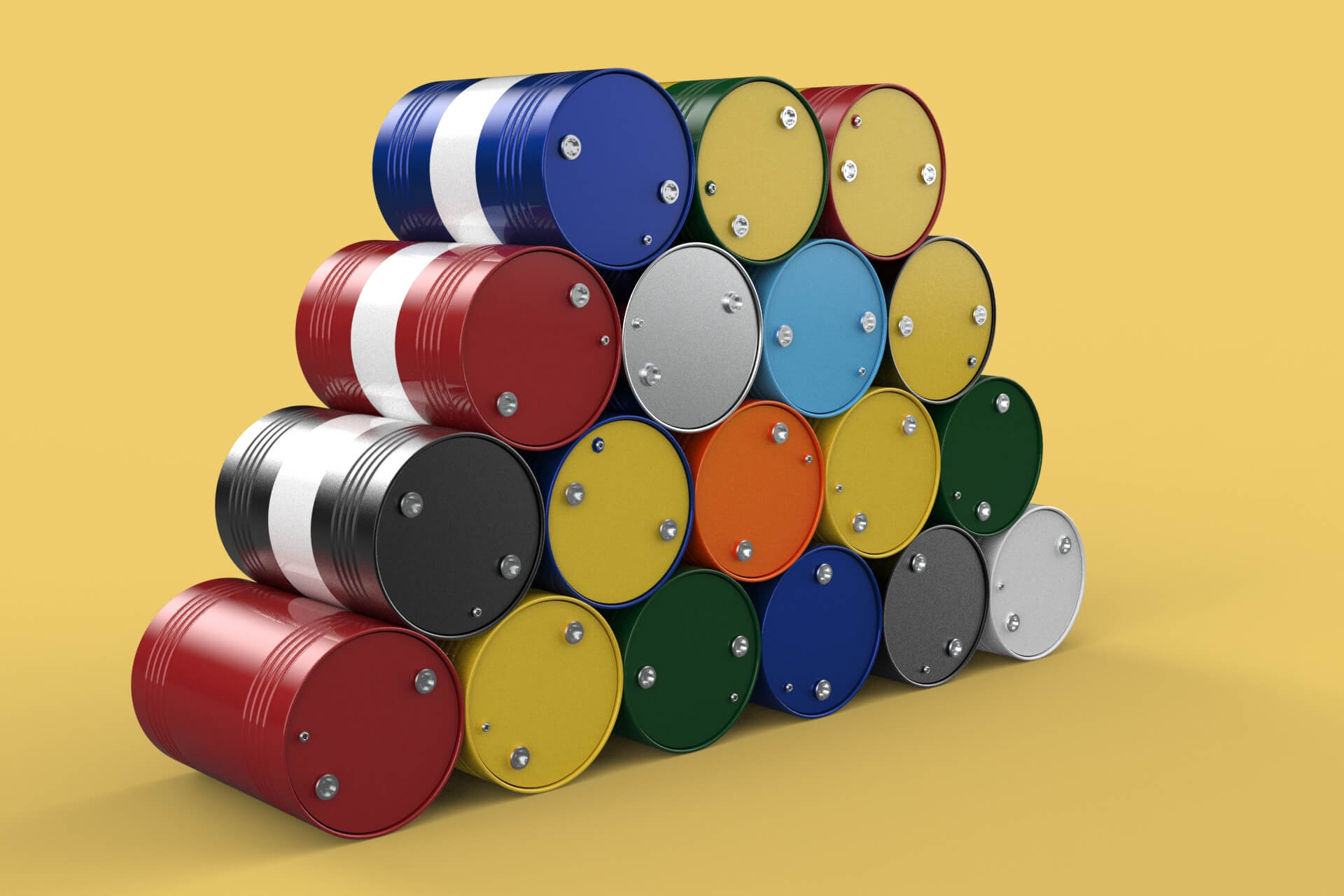 Steel Drum Barrel Stacked Various Color Gallon Gas Tank Oil - 3D Model ...