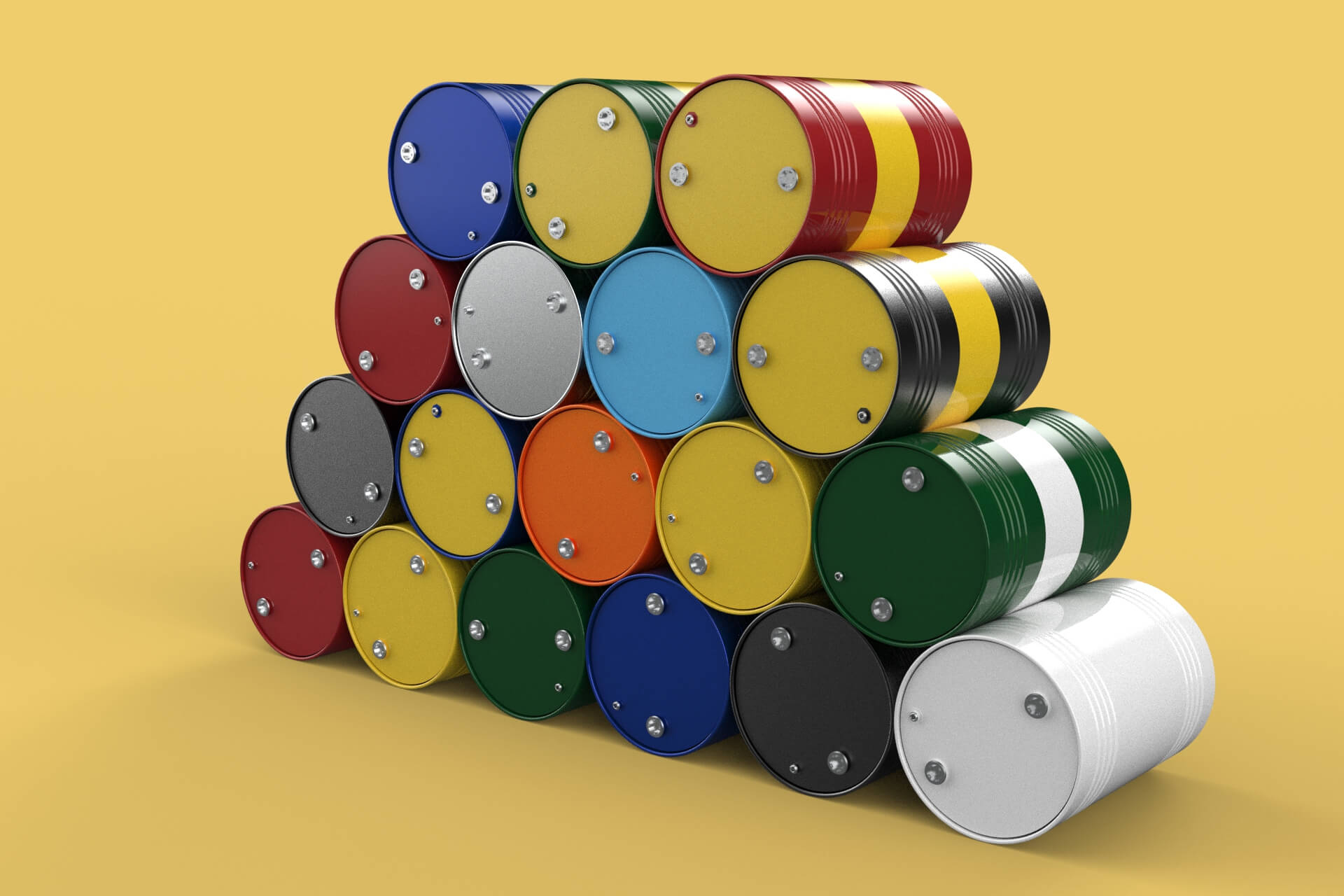 Steel Drum Barrel Stacked Various Color Gallon Gas Tank Oil - 3D Model ...