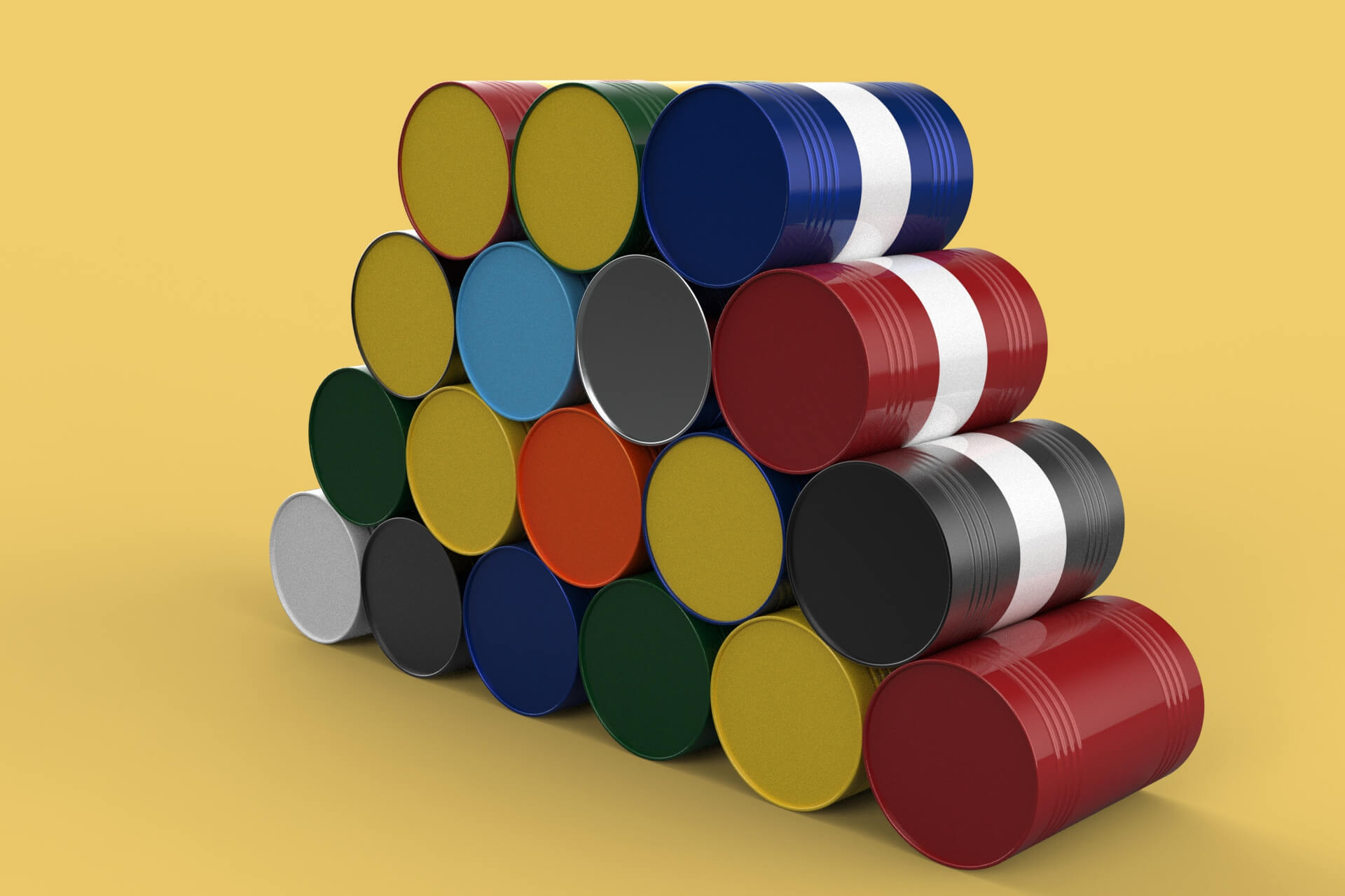 Steel Drum Barrel Stacked Various Color Gallon Gas Tank Oil - 3D Model ...