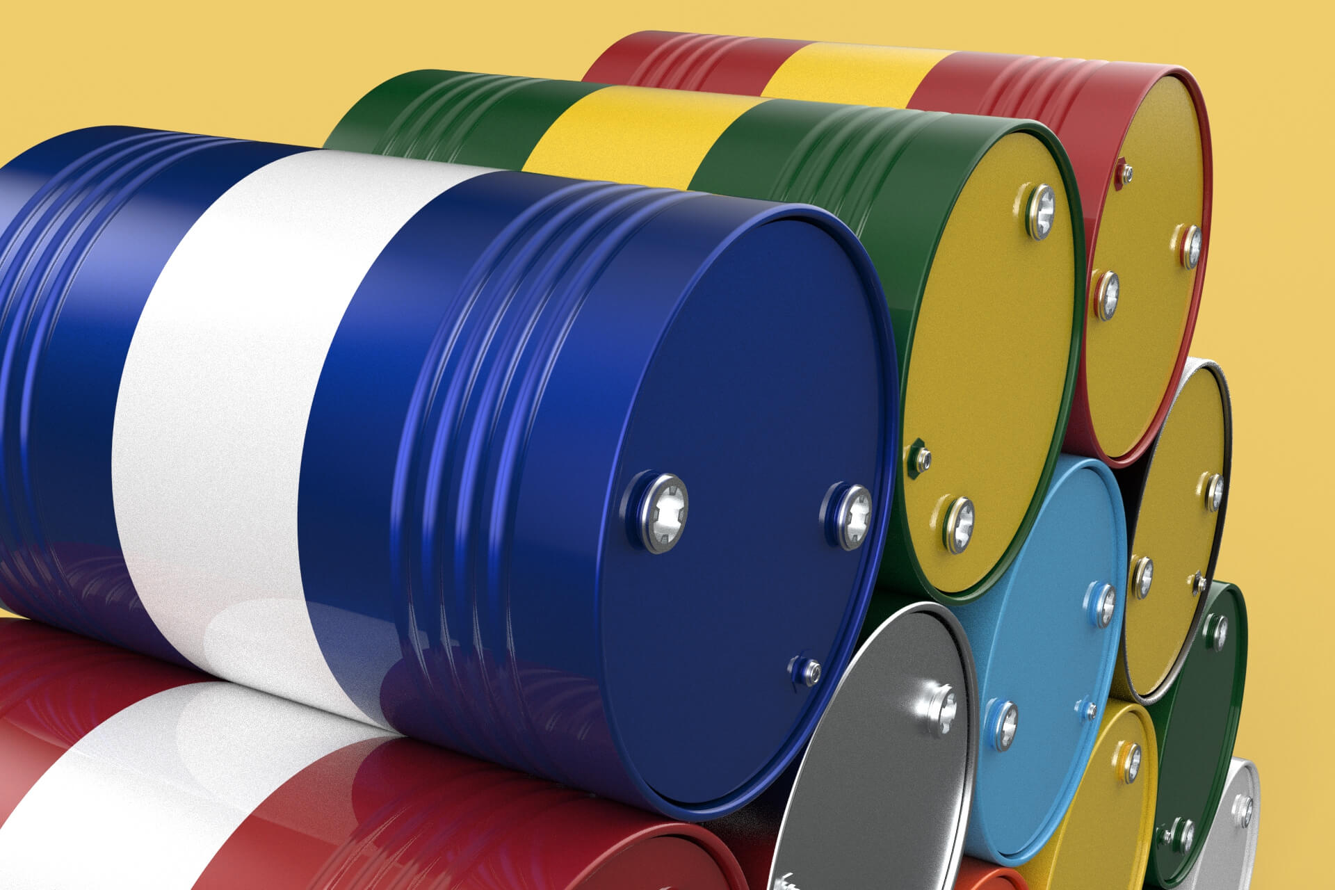 Steel Drum Barrel Stacked Various Color Gallon Gas Tank Oil - 3D Model ...