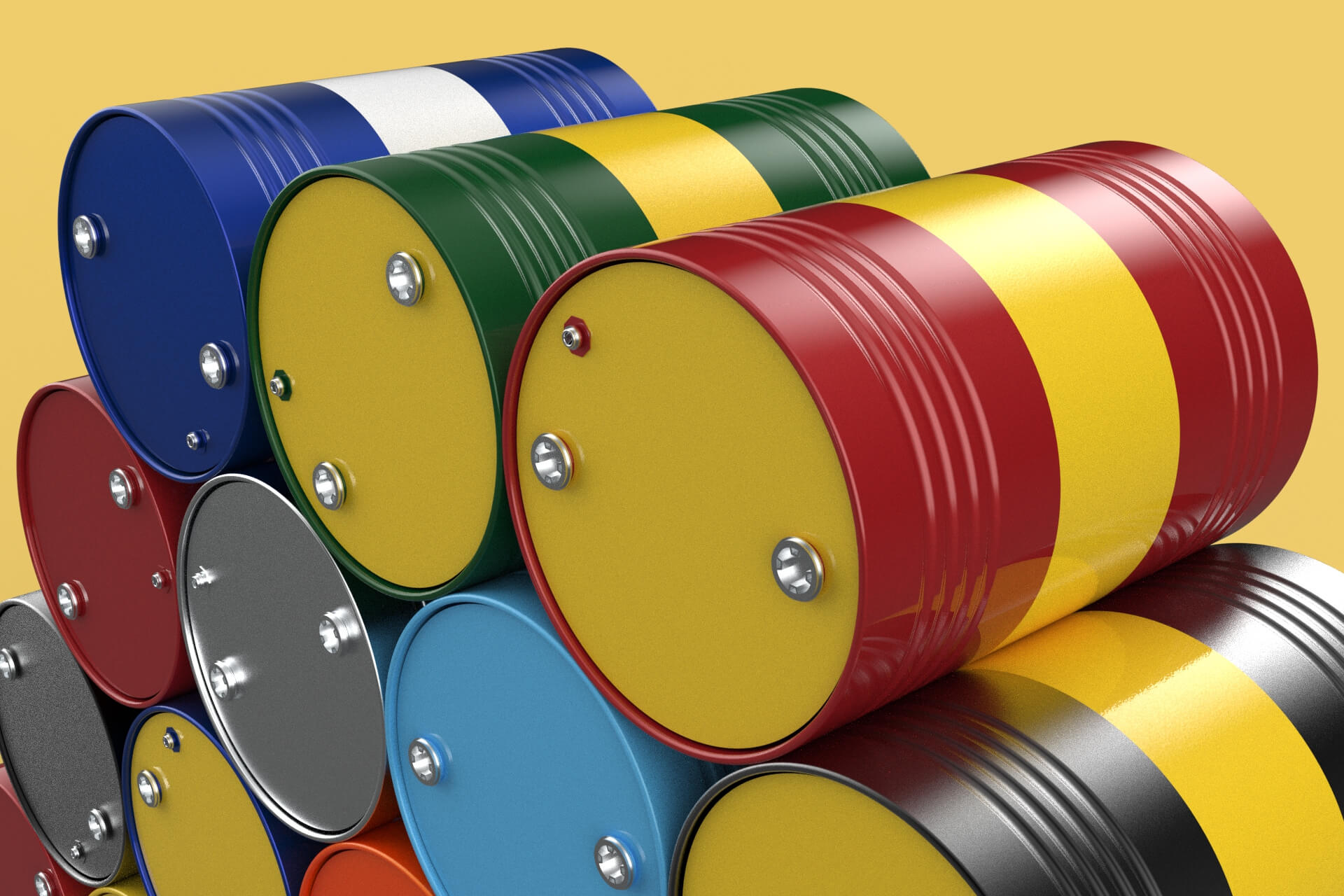 Steel Drum Barrel Stacked Various Color Gallon Gas Tank Oil - 3D Model ...