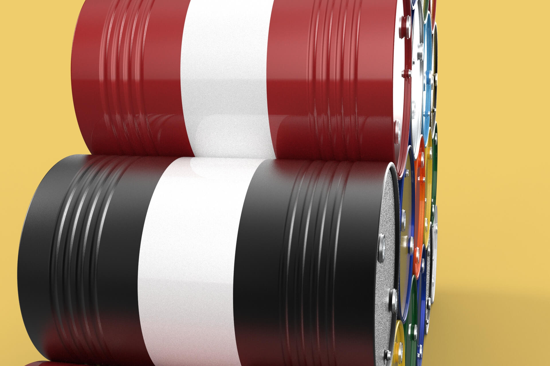 Steel Drum Barrel Stacked Various Color Gallon Gas Tank Oil - 3D Model ...