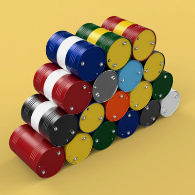 Steel Drum Barrel Stacked Various Color Gallon Gas Tank Oil - 3D Model ...