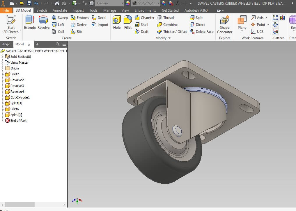 Swivel Casters with Rubber Wheels - 3D Model by surf3d