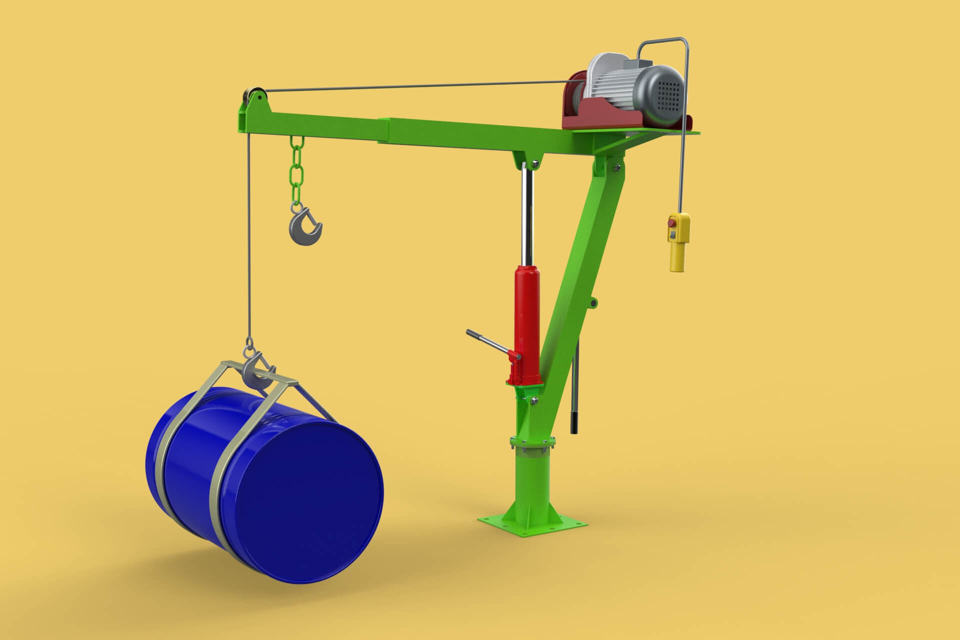 Swivel Lifting Crane Electric Winch Hoist Jib Steel Drum Car - 3D Model ...