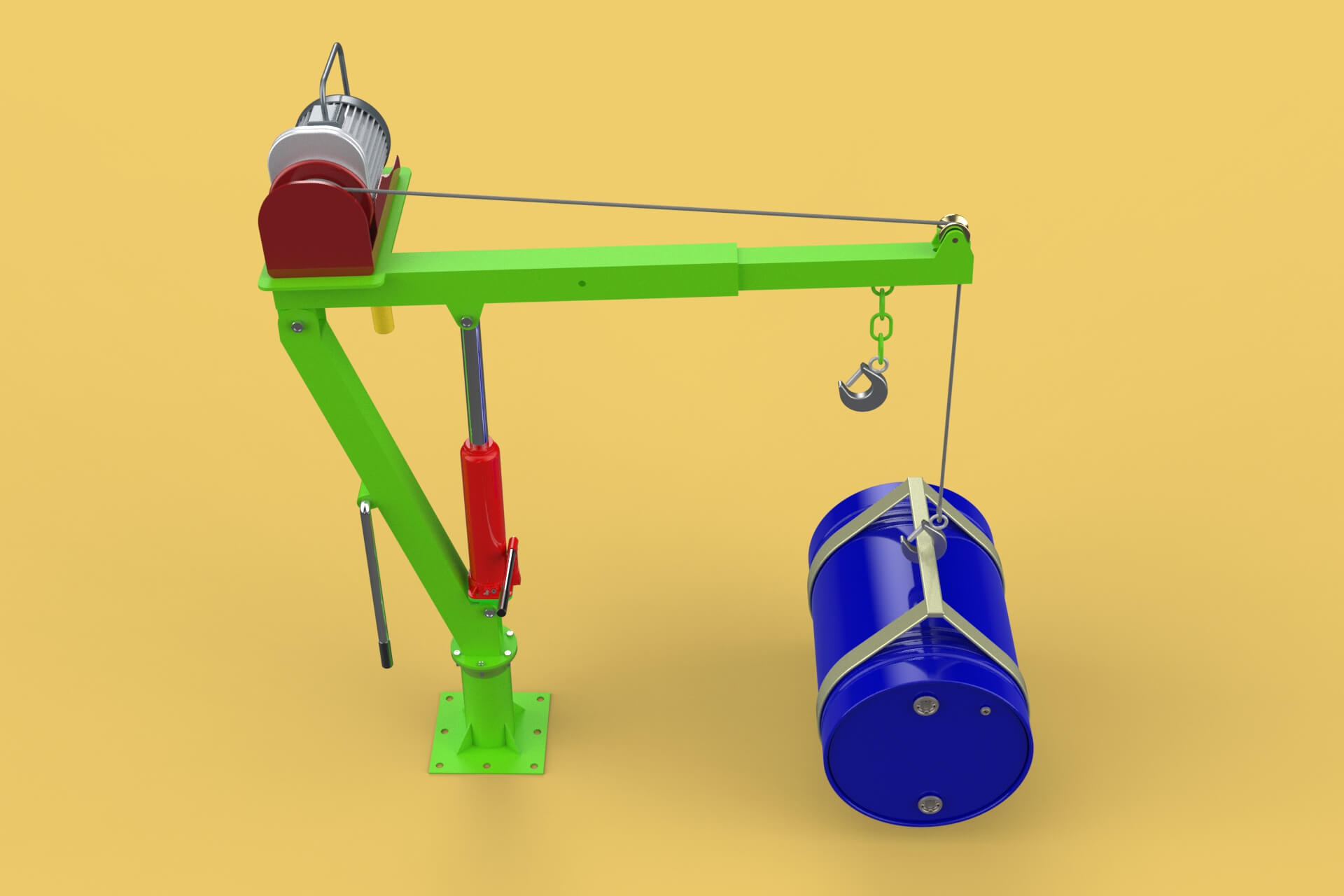 Swivel Lifting Crane Electric Winch Hoist Jib Steel Drum Car - 3D Model ...