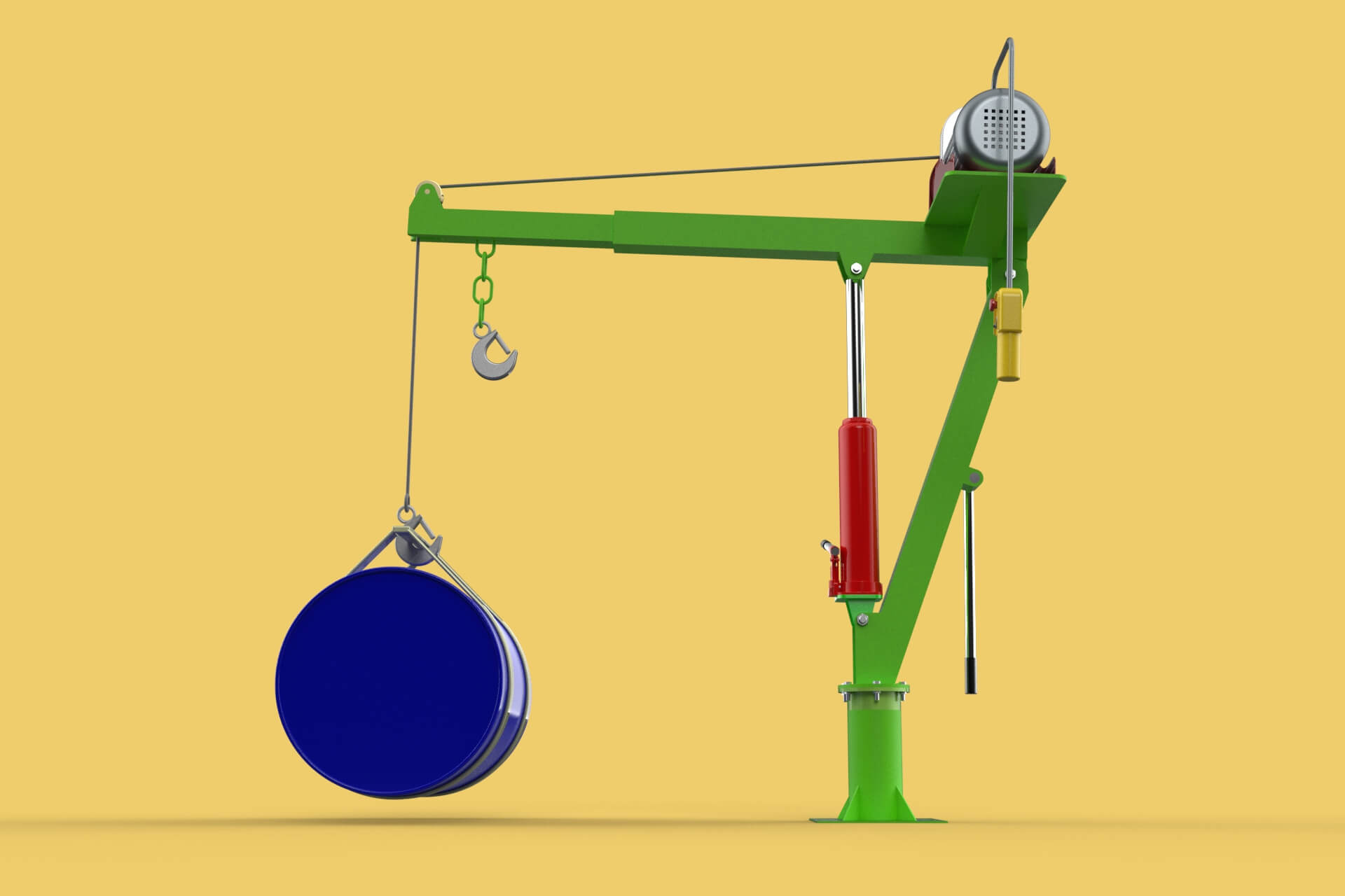 Swivel Lifting Crane Electric Winch Hoist Jib Steel Drum Car - 3D Model ...