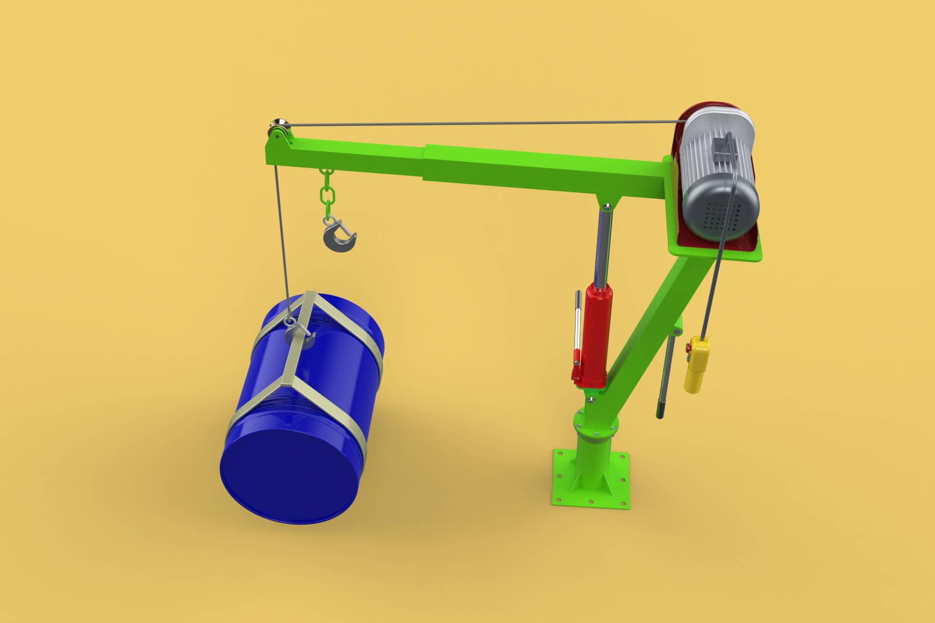 Swivel Lifting Crane Electric Winch Hoist Jib Steel Drum Car - 3D Model ...