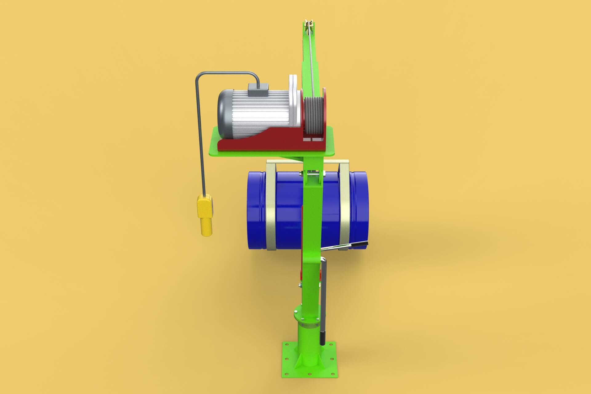 Swivel Lifting Crane Electric Winch Hoist Jib Steel Drum Car - 3D Model ...