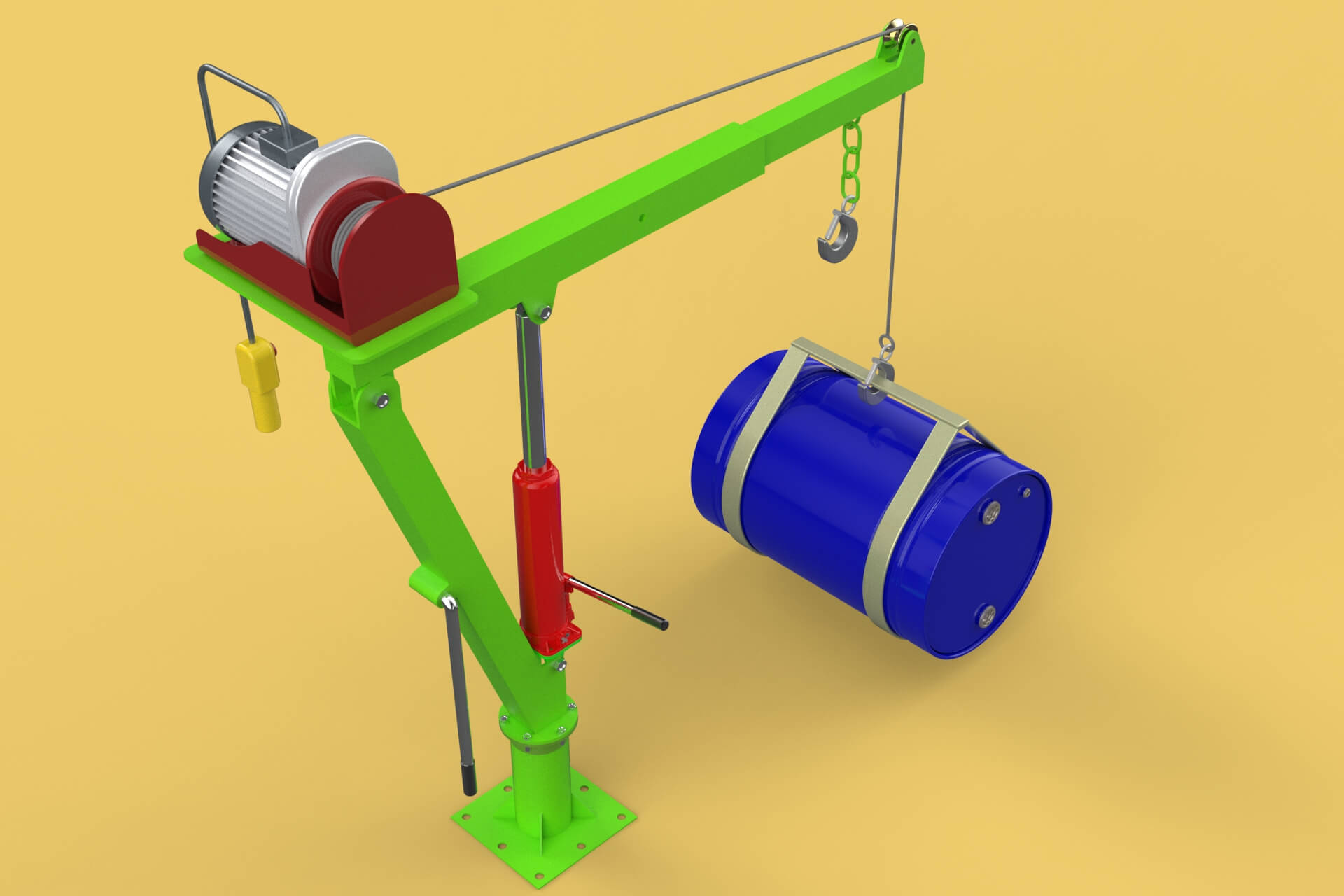 Swivel Lifting Crane Electric Winch Hoist Jib Steel Drum Car - 3D Model ...