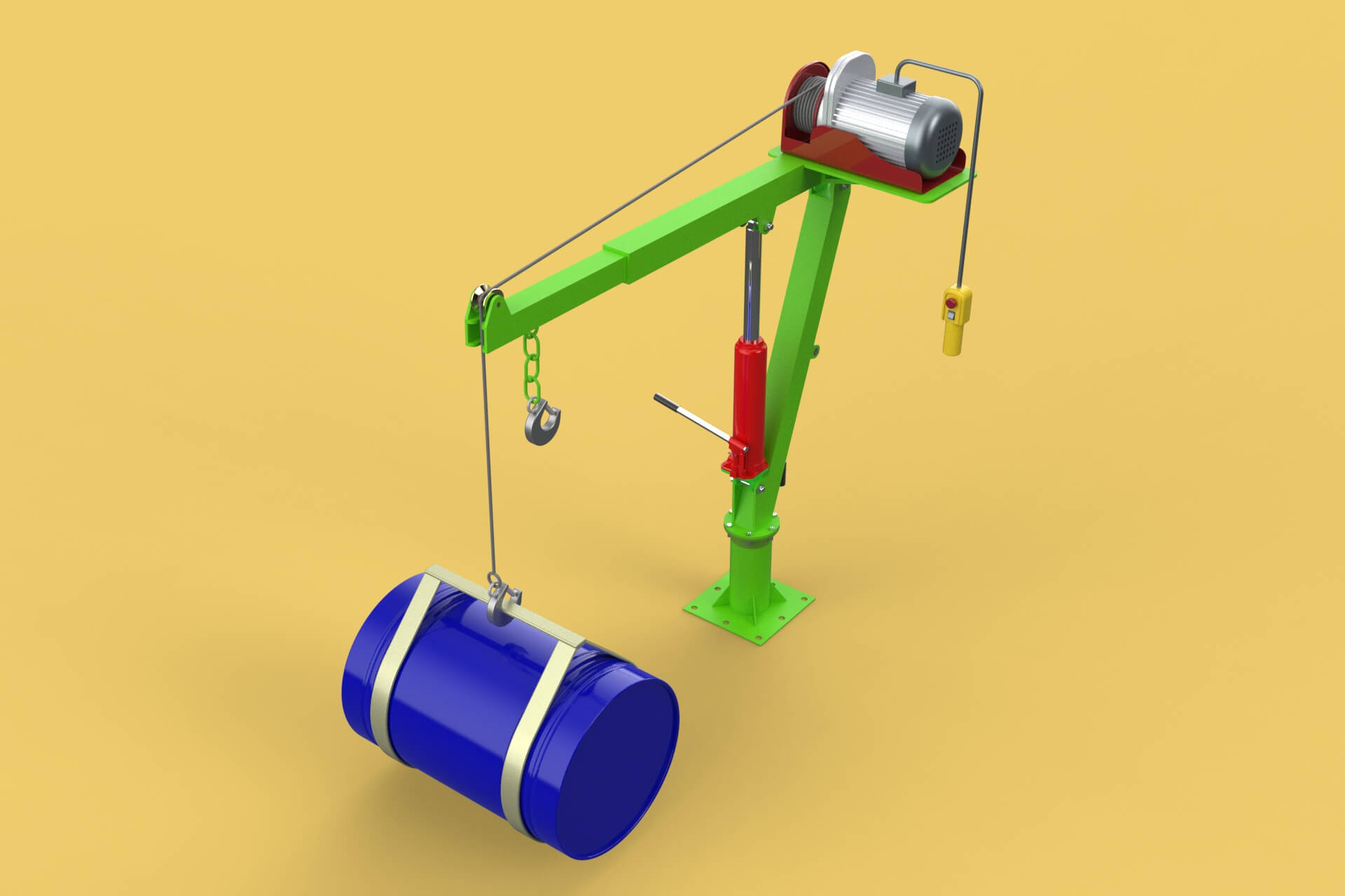 Swivel Lifting Crane Electric Winch Hoist Jib Steel Drum Car - 3D Model ...