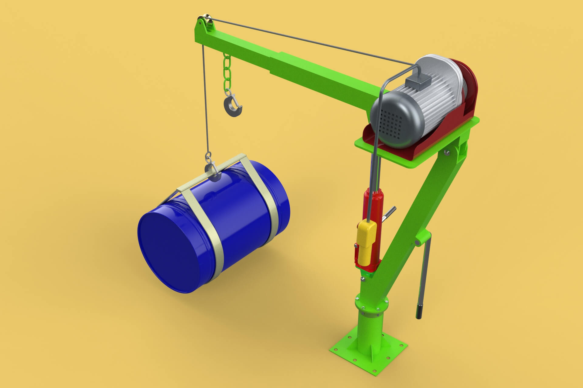 Swivel Lifting Crane Electric Winch Hoist Jib Steel Drum Car - 3D Model ...