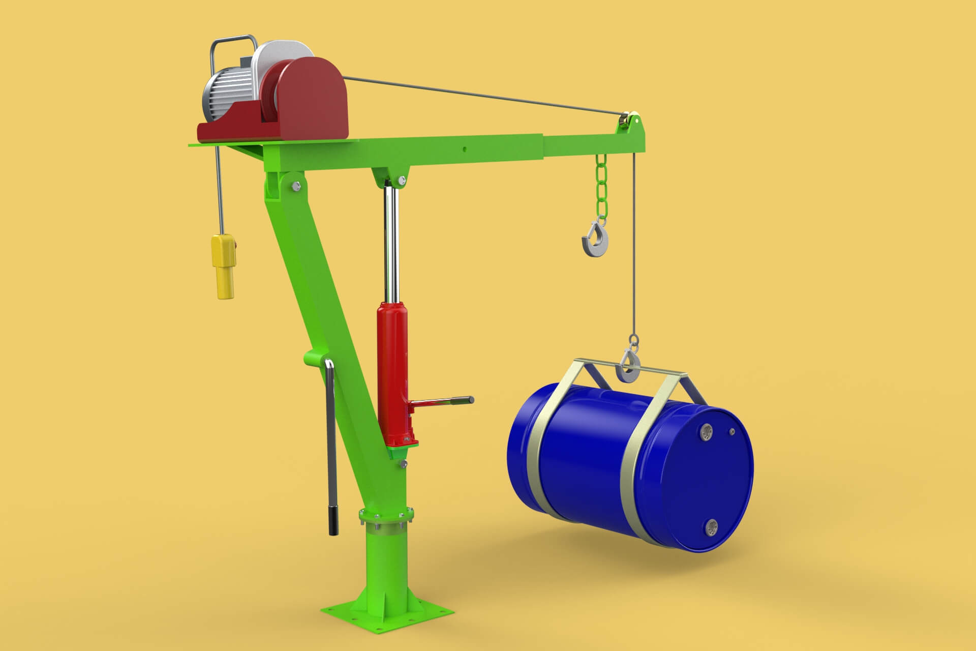 Swivel Lifting Crane Electric Winch Hoist Jib Steel Drum Car - 3D Model ...