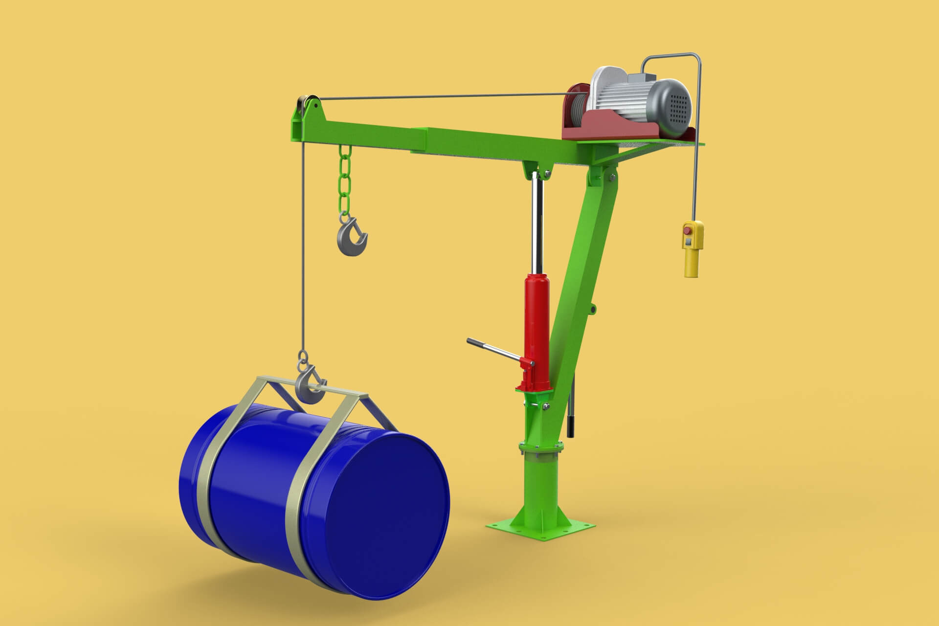 Swivel Lifting Crane Electric Winch Hoist Jib Steel Drum Car - 3D Model ...