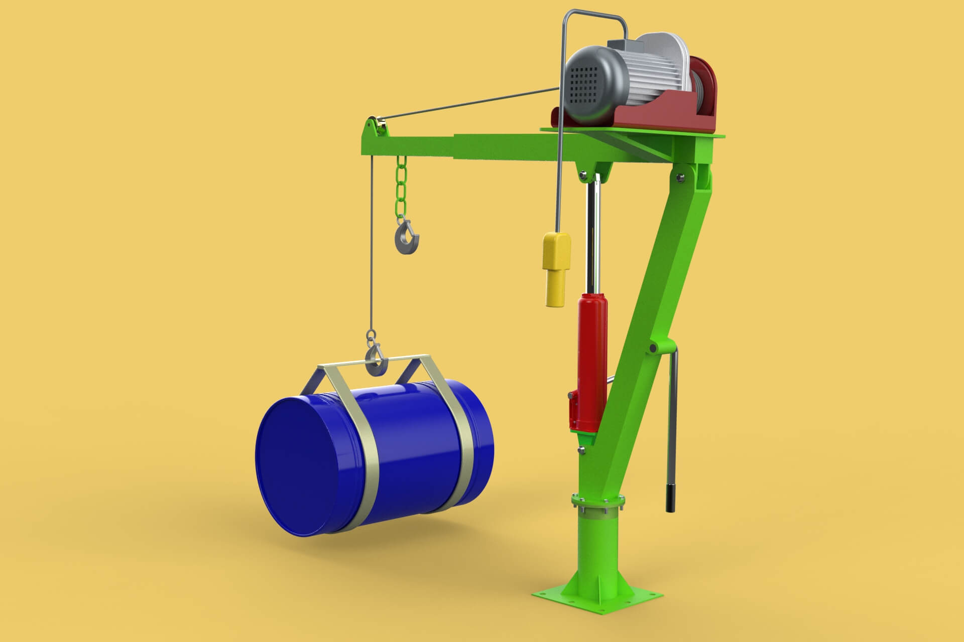 Swivel Lifting Crane Electric Winch Hoist Jib Steel Drum Car - 3D Model ...