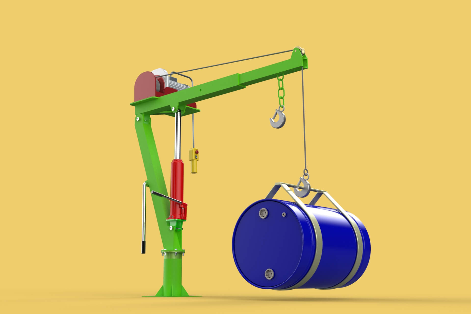 Swivel Lifting Crane Electric Winch Hoist Jib Steel Drum Car - 3D Model ...