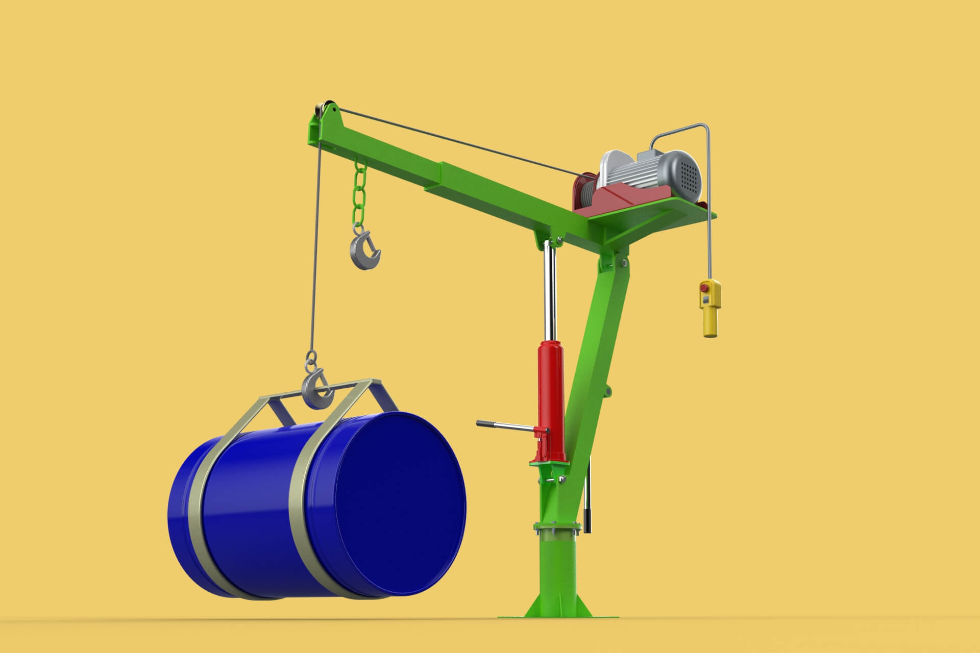 Swivel Lifting Crane Electric Winch Hoist Jib Steel Drum Car - 3D Model ...