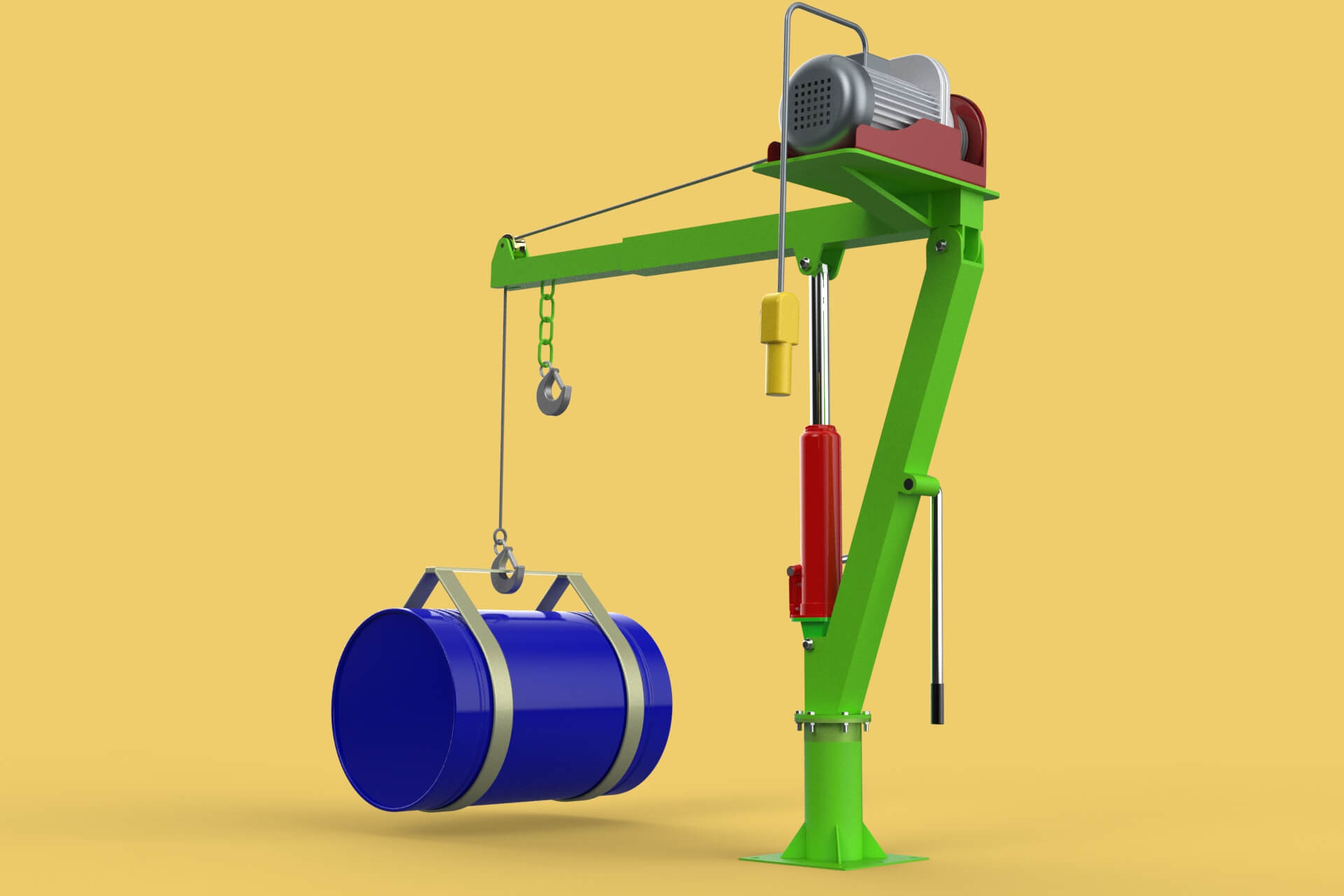 Swivel Lifting Crane Electric Winch Hoist Jib Steel Drum Car - 3D Model ...