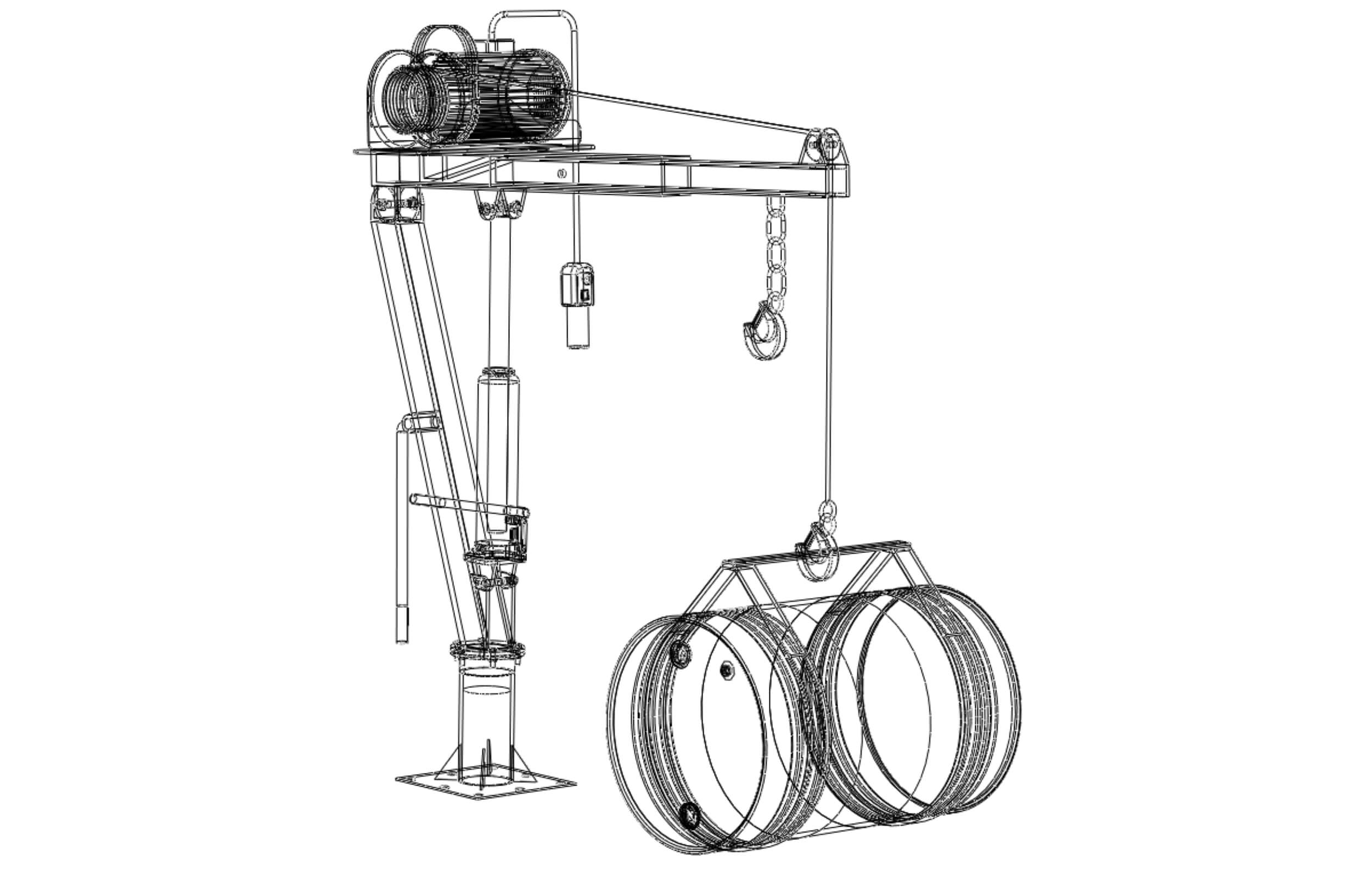 Swivel Lifting Crane Electric Winch Hoist Jib Steel Drum Car - 3D Model ...