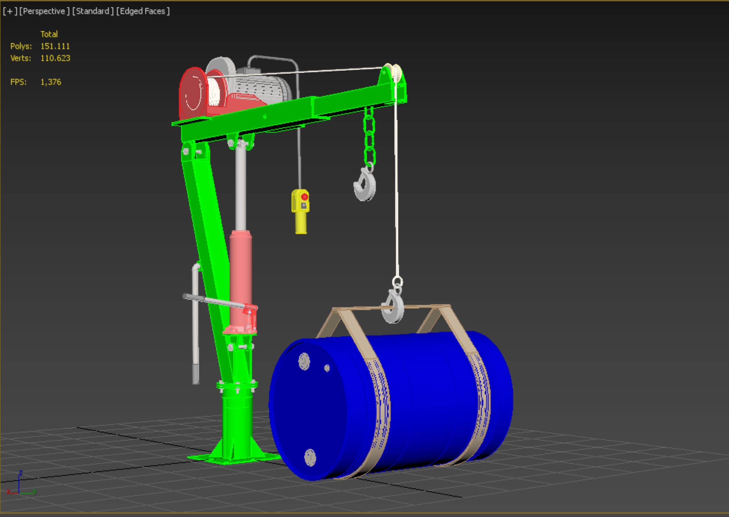 Swivel Lifting Crane Electric Winch Hoist Jib Steel Drum Car - 3D Model ...