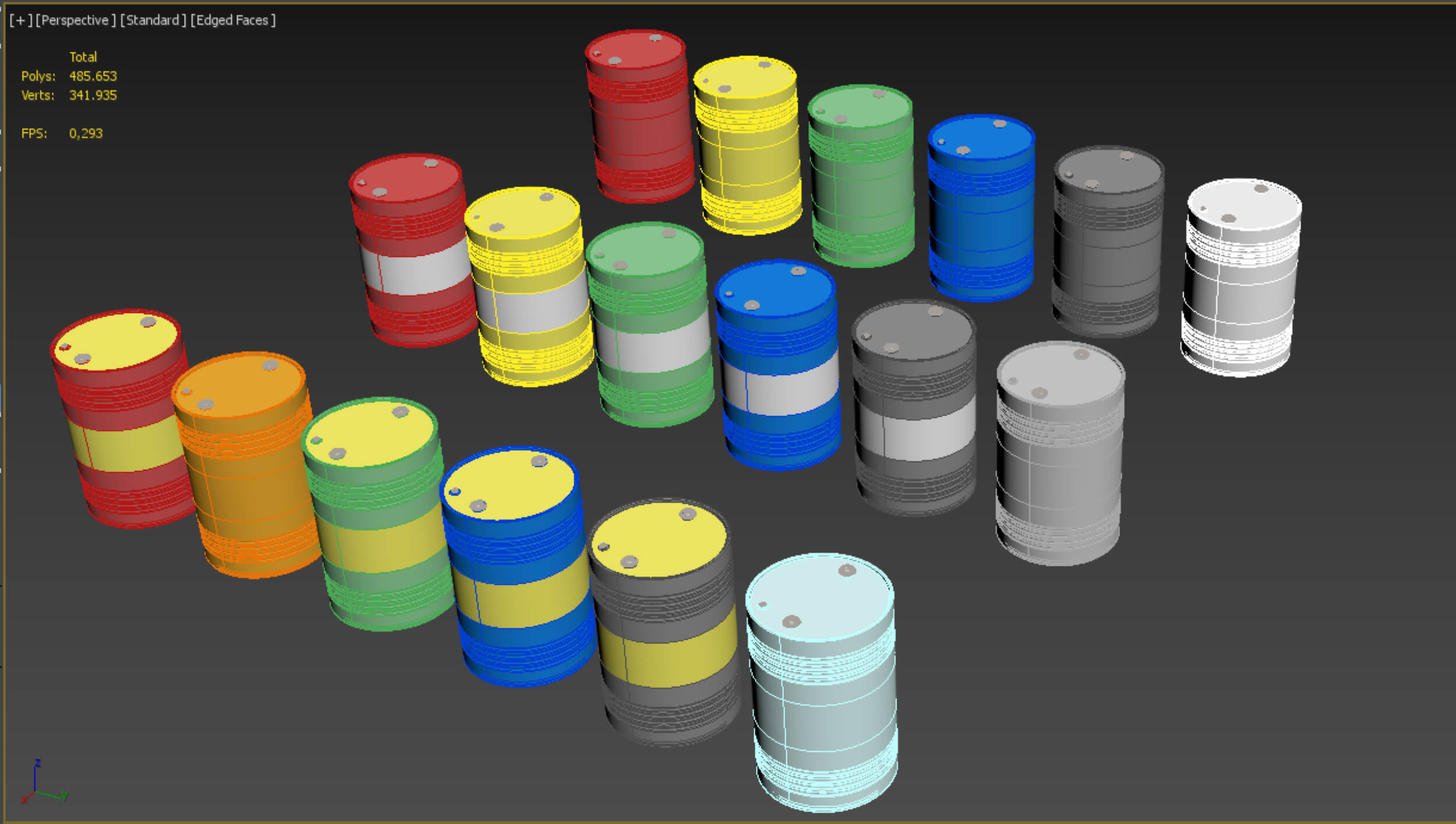 Various Color Stacked Fuel Oil Steel Drum Gallon Barrel Gas - 3D Model ...