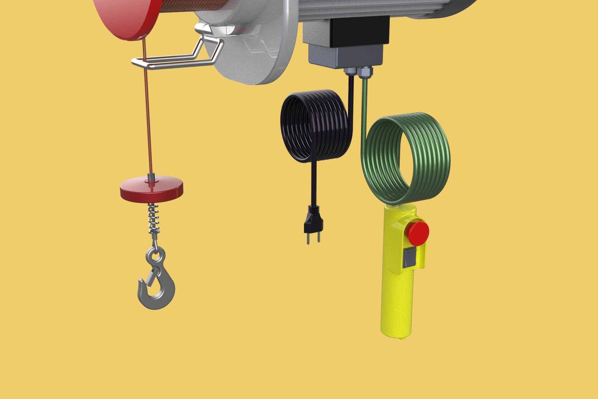 Winch Standard Electric Remote Mini Hoist Crane Gantry Hook - 3D Model ...