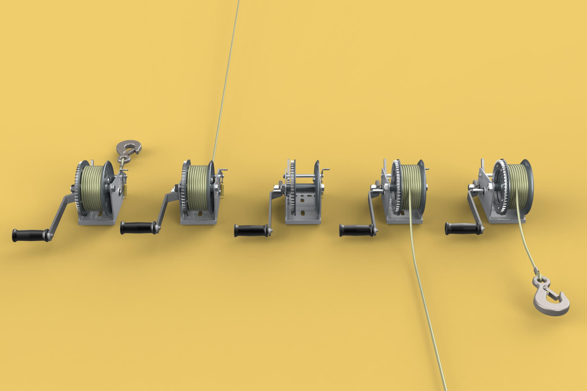 Winches Hand Crank Winch Hoist Wire Lifting Rope Sling Hook - 3D Model by surf3d