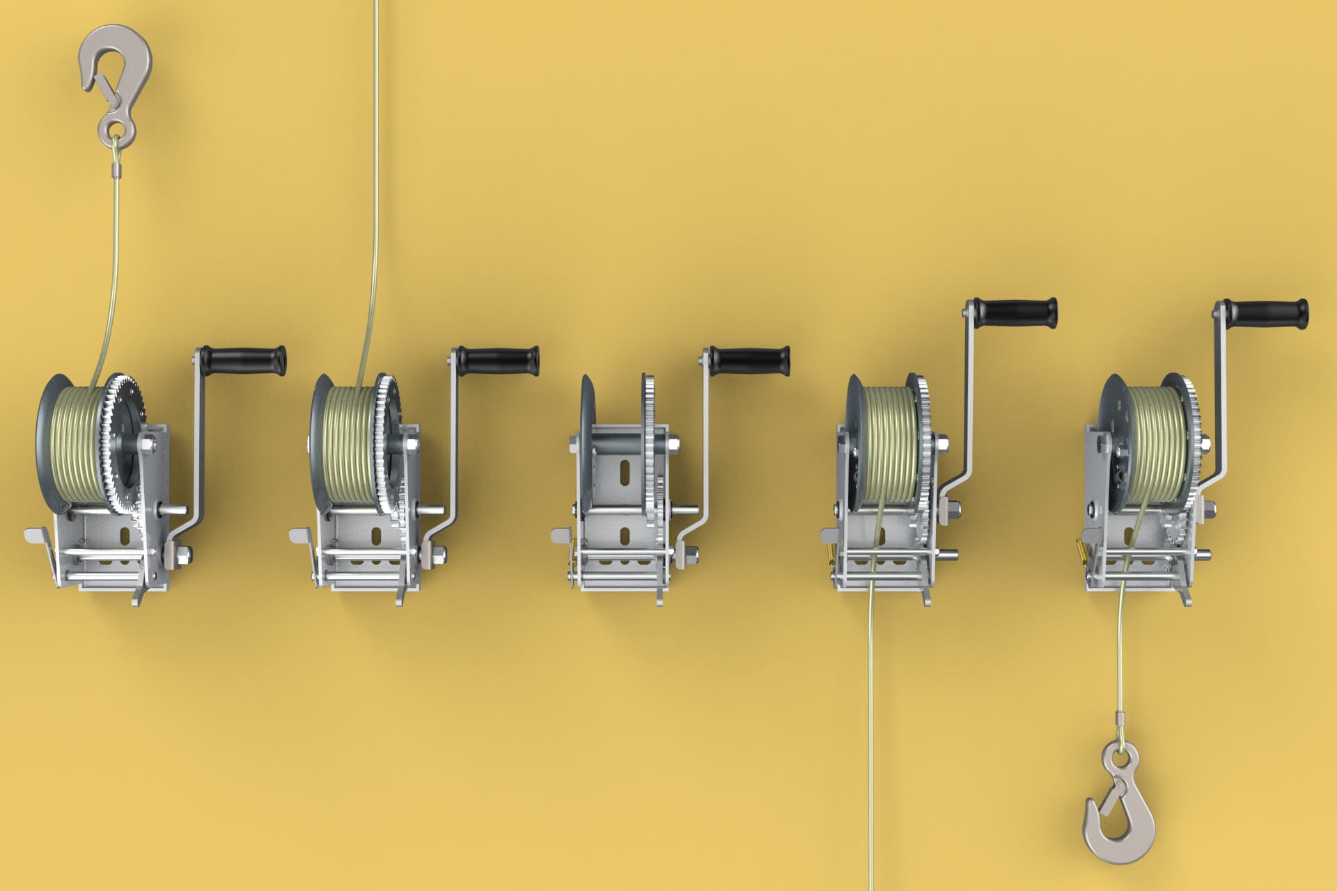 Winches Hand Crank Winch Hoist Wire Lifting Rope Sling Hook - 3D Model ...