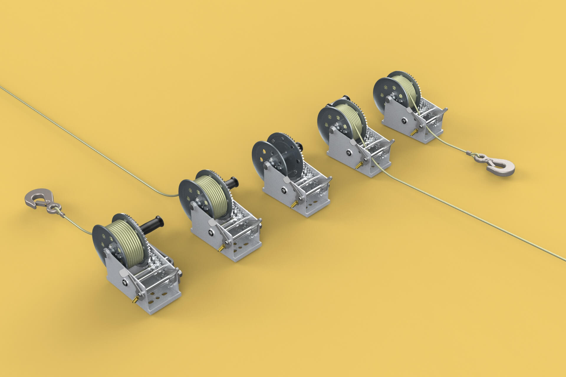 Winches Hand Crank Winch Hoist Wire Lifting Rope Sling Hook - 3D Model ...