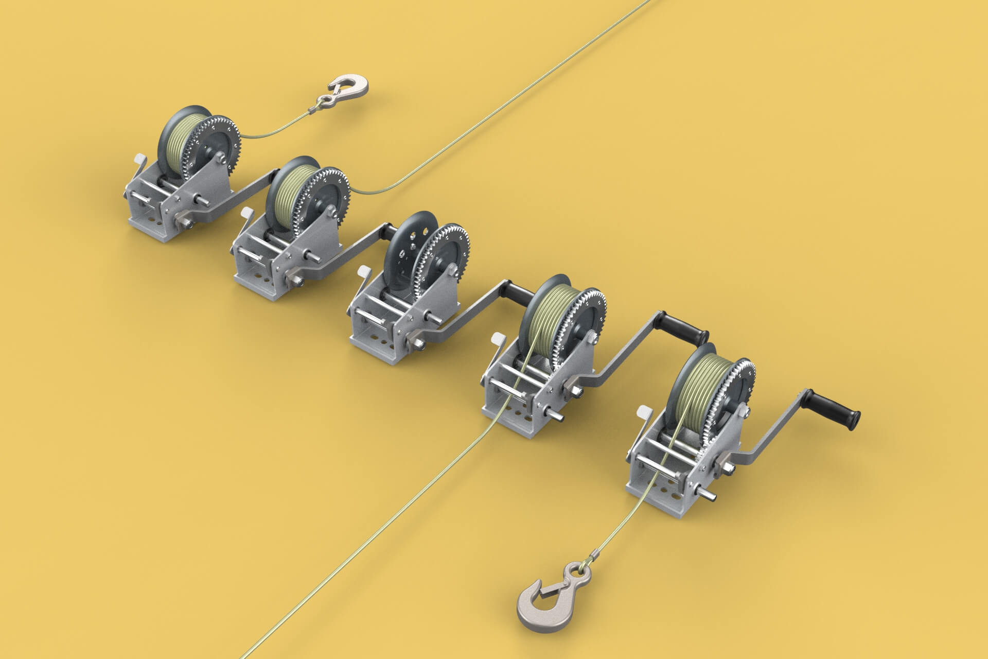 Winches Hand Crank Winch Hoist Wire Lifting Rope Sling Hook - 3D Model ...