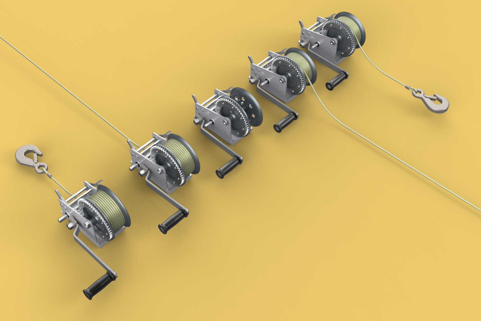 Winches Hand Crank Winch Hoist Wire Lifting Rope Sling Hook - 3D Model by surf3d