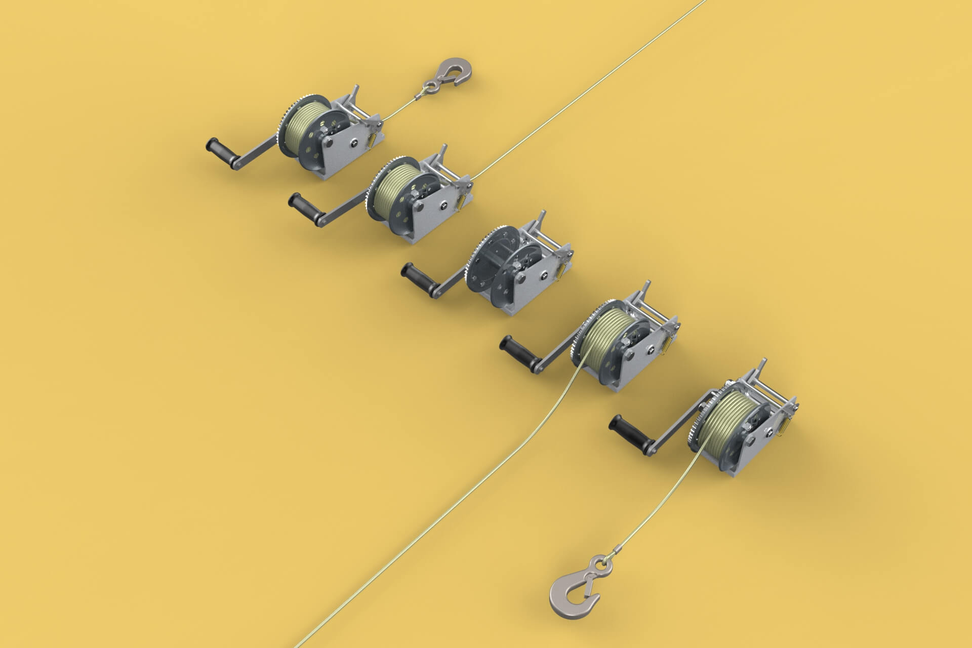 Winches Hand Crank Winch Hoist Wire Lifting Rope Sling Hook - 3D Model ...