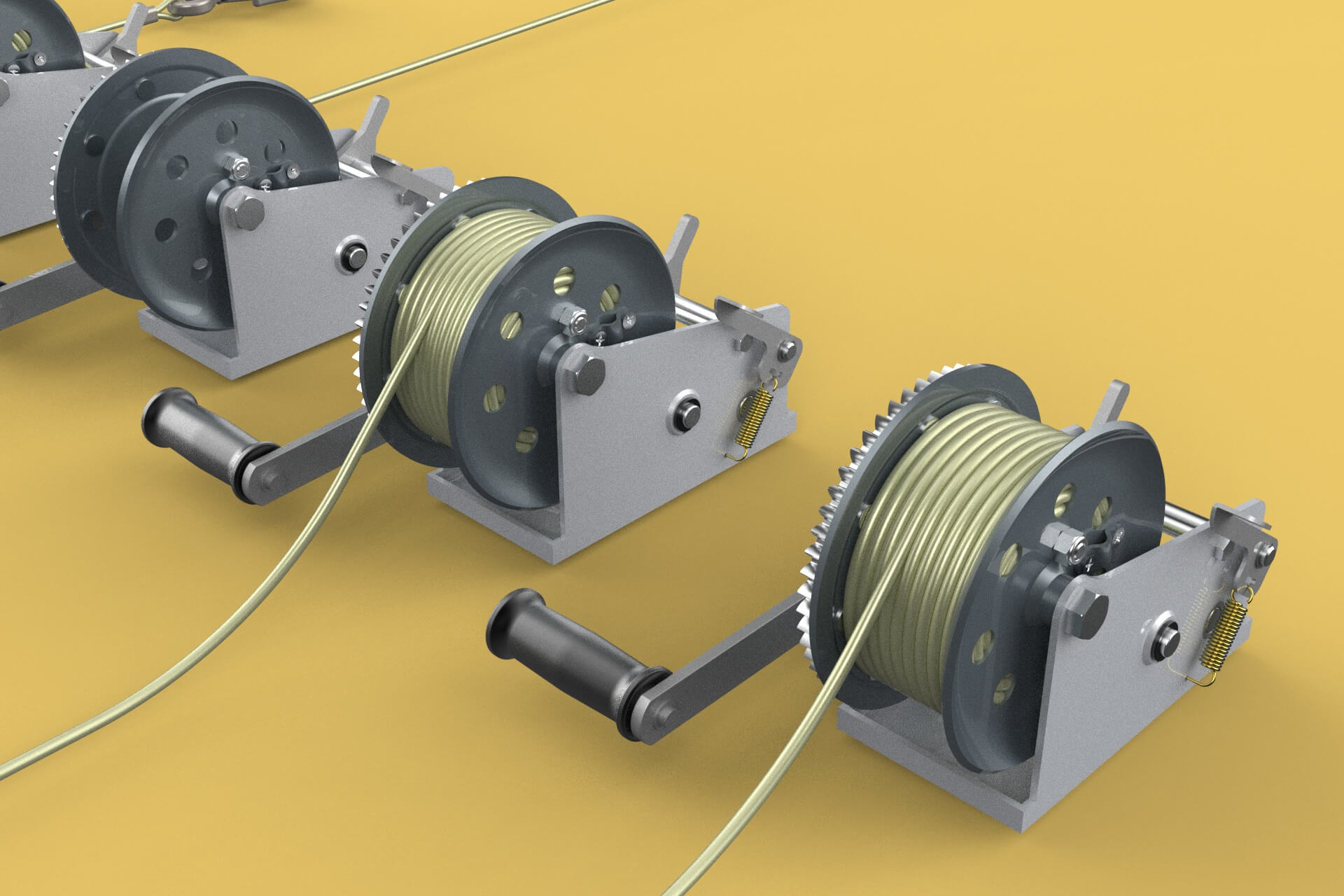 Winches Hand Crank Winch Hoist Wire Lifting Rope Sling Hook - 3D Model ...