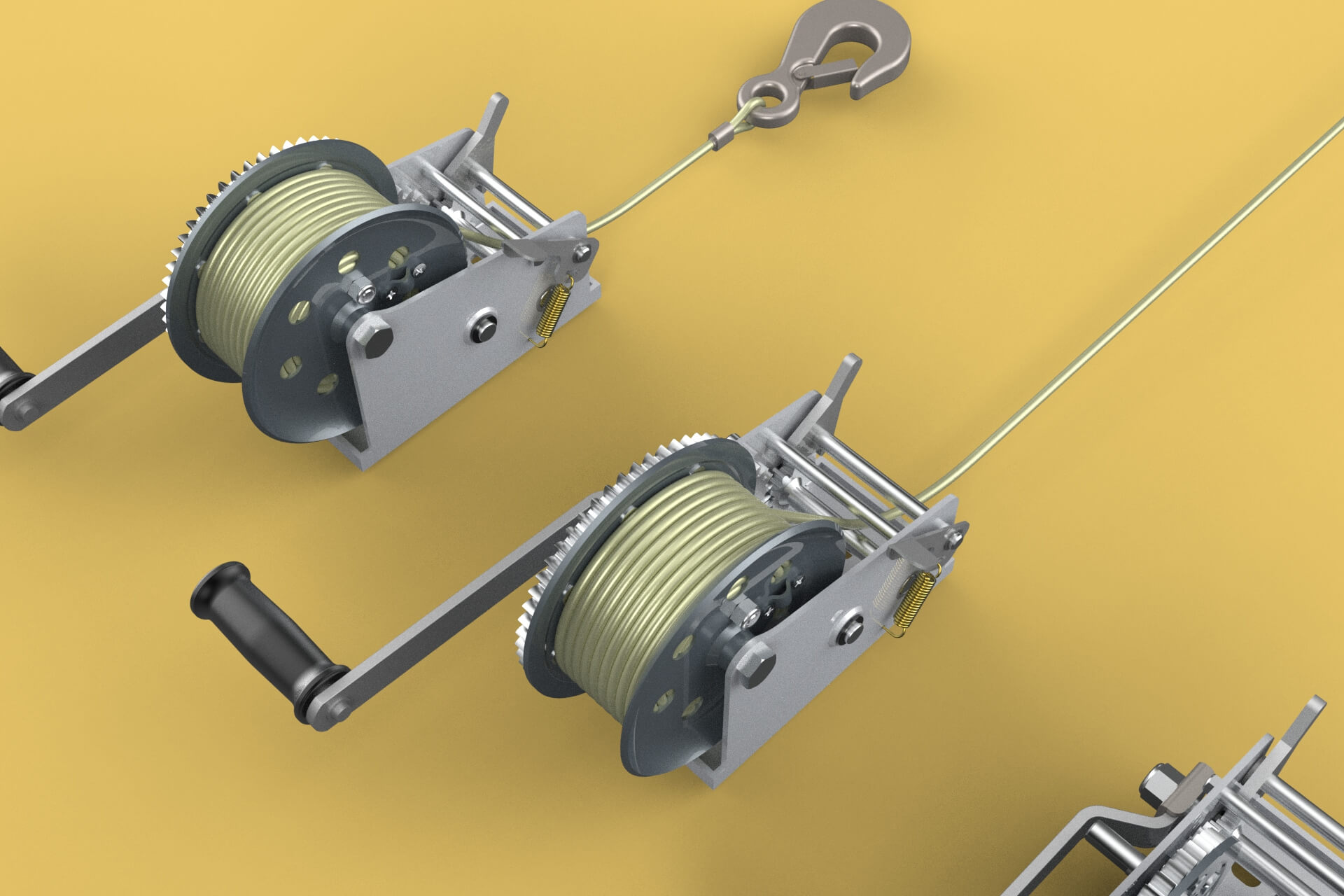 Winches Hand Crank Winch Hoist Wire Lifting Rope Sling Hook - 3D Model ...