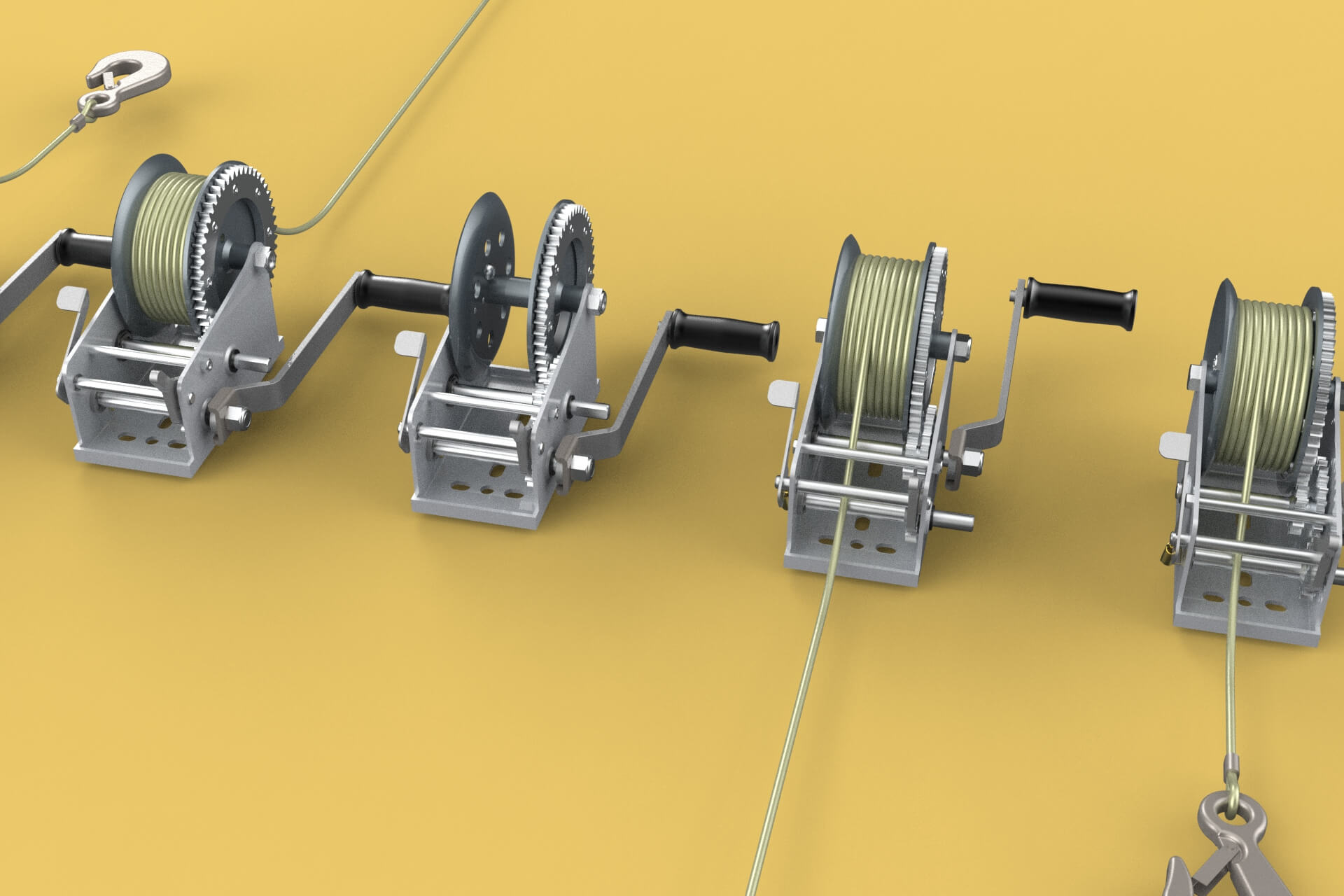 Winches Hand Crank Winch Hoist Wire Lifting Rope Sling Hook - 3D Model by surf3d