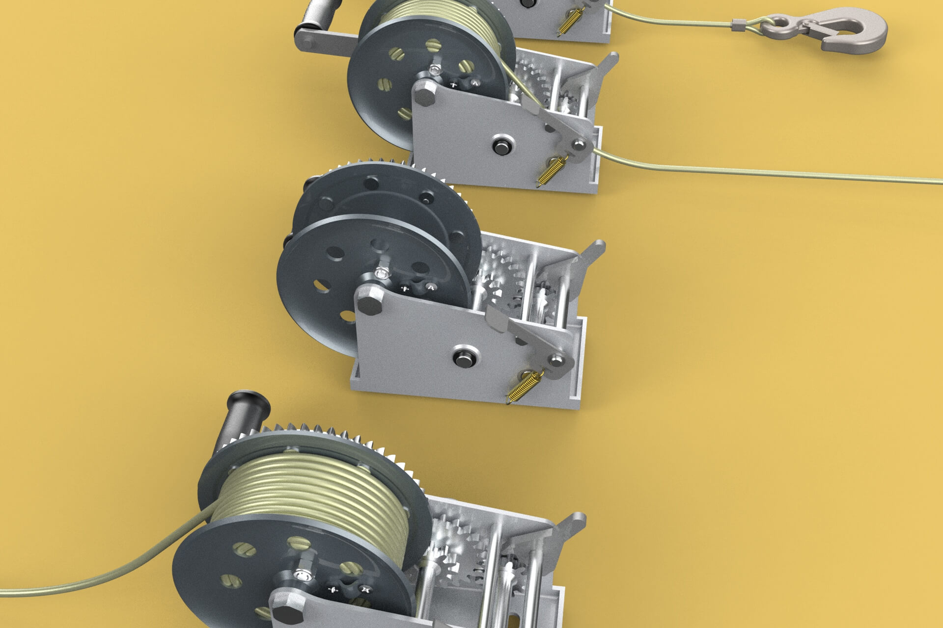 Winches Hand Crank Winch Hoist Wire Lifting Rope Sling Hook - 3D Model by surf3d