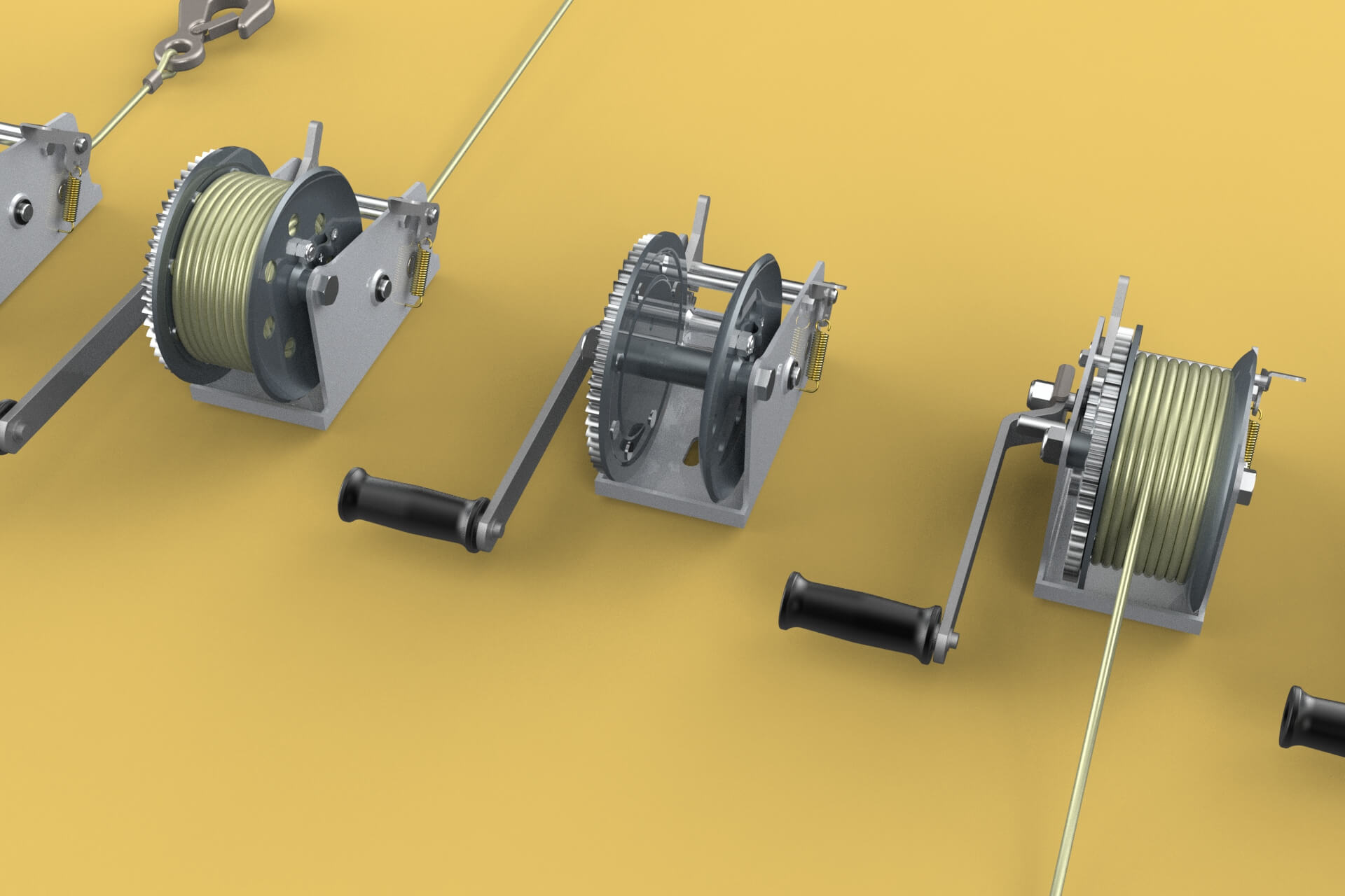 Winches Hand Crank Winch Hoist Wire Lifting Rope Sling Hook - 3D Model ...