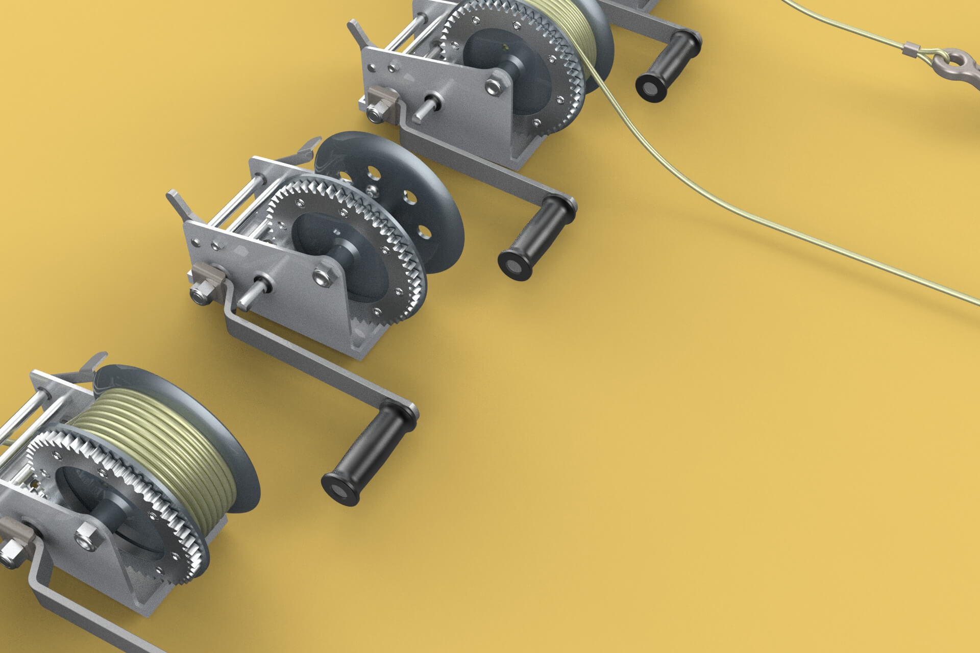 Winches Hand Crank Winch Hoist Wire Lifting Rope Sling Hook - 3D Model by surf3d