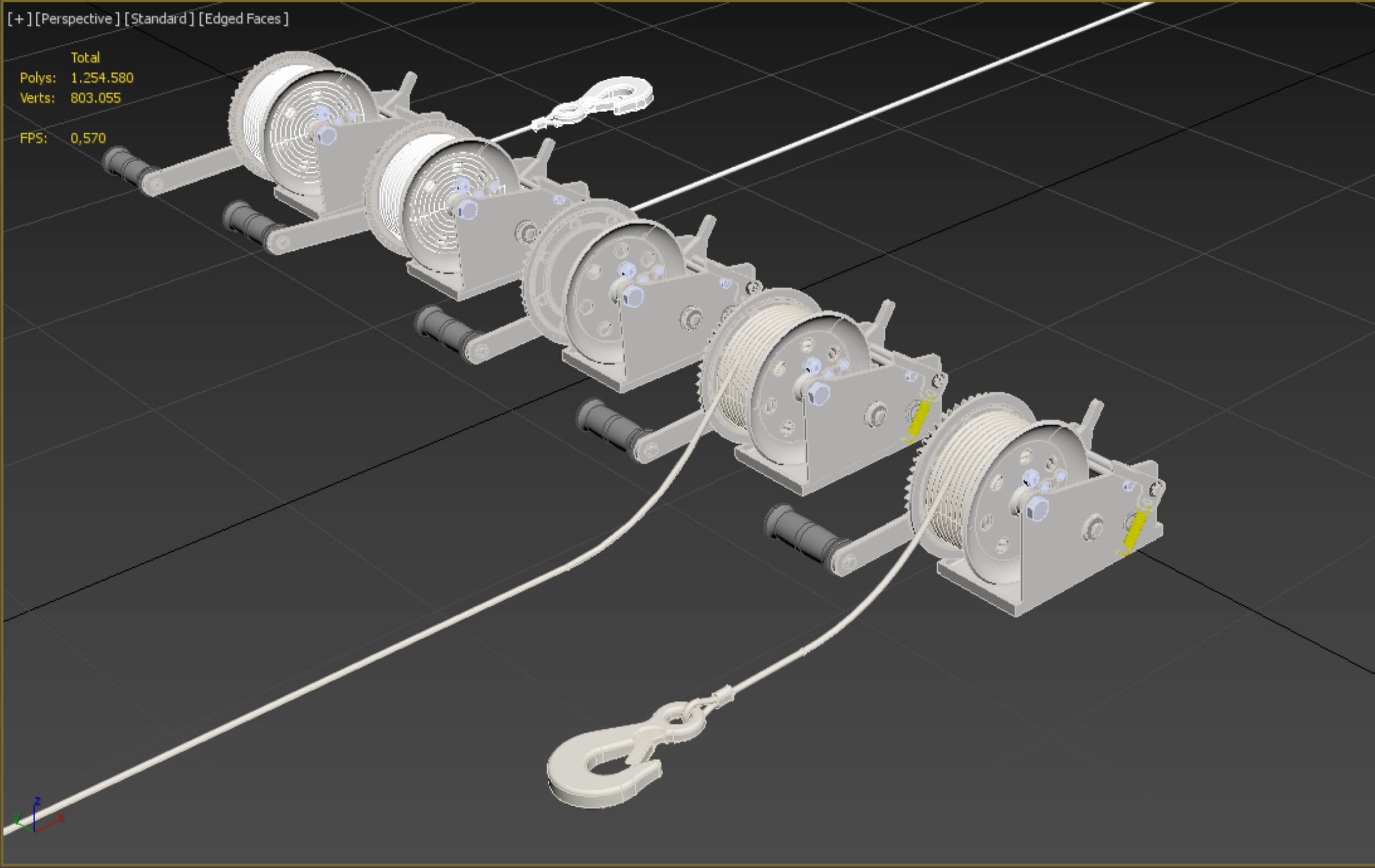 Winches Hand Crank Winch Hoist Wire Lifting Rope Sling Hook - 3D Model ...