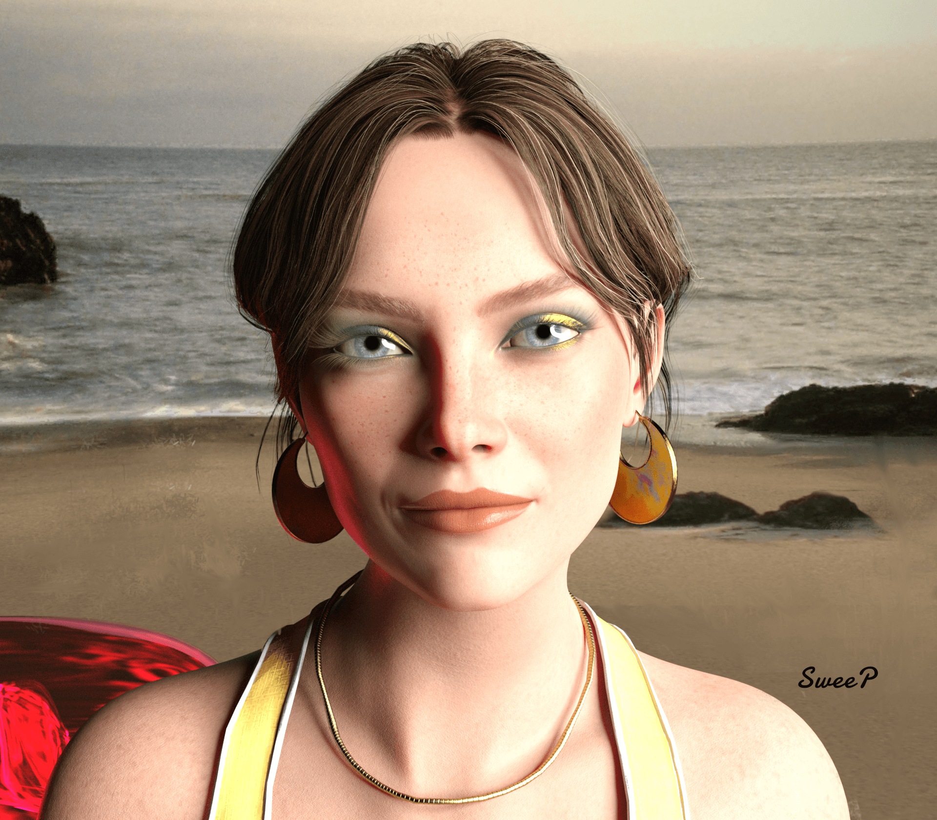 A dreary day at the beach. 3D Render, Digital Art by SweeP