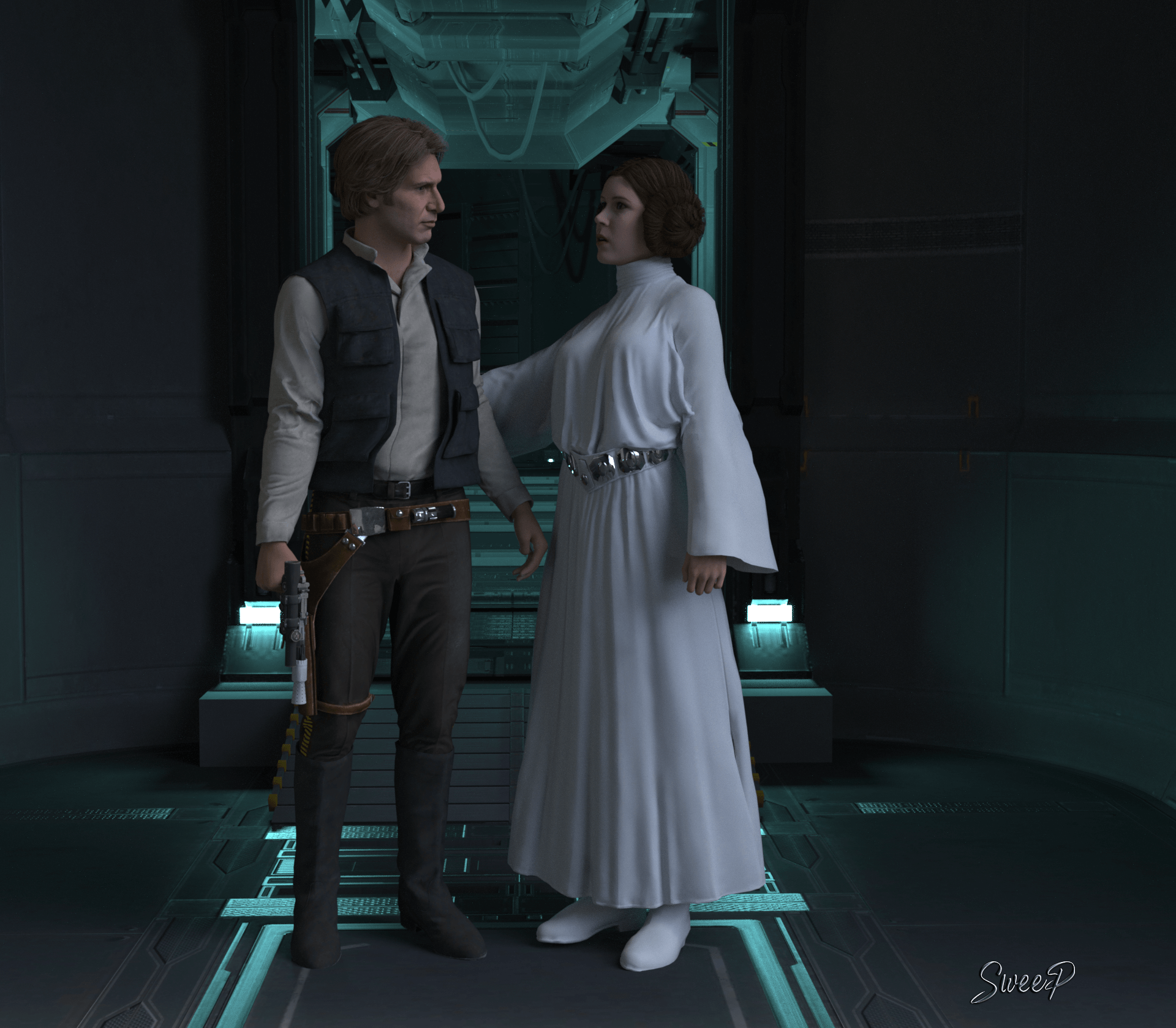 Han & Leia . 3D Render, Digital Art by SweeP