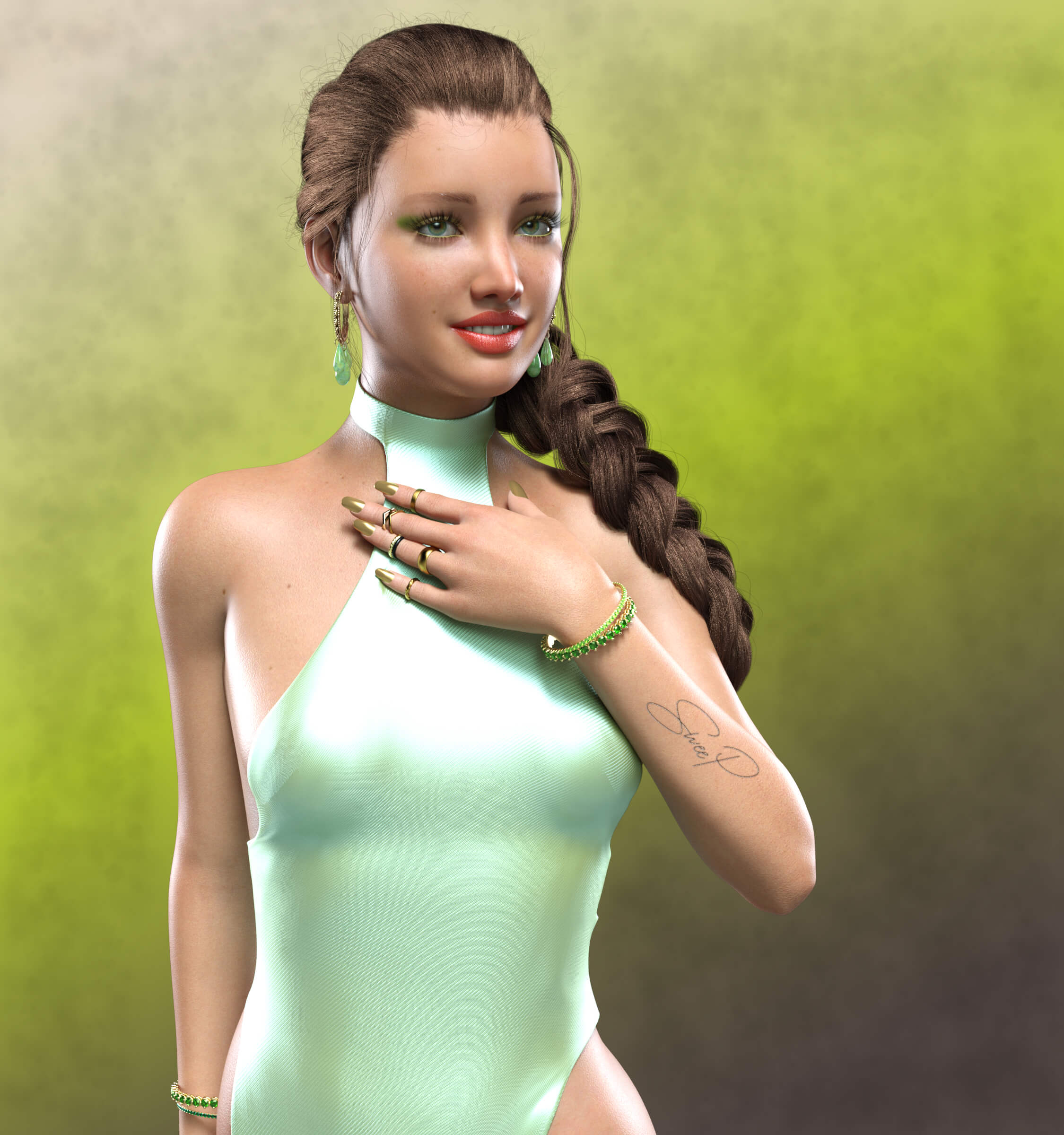 Portrait in Green 3D Render, Digital Art by SweeP